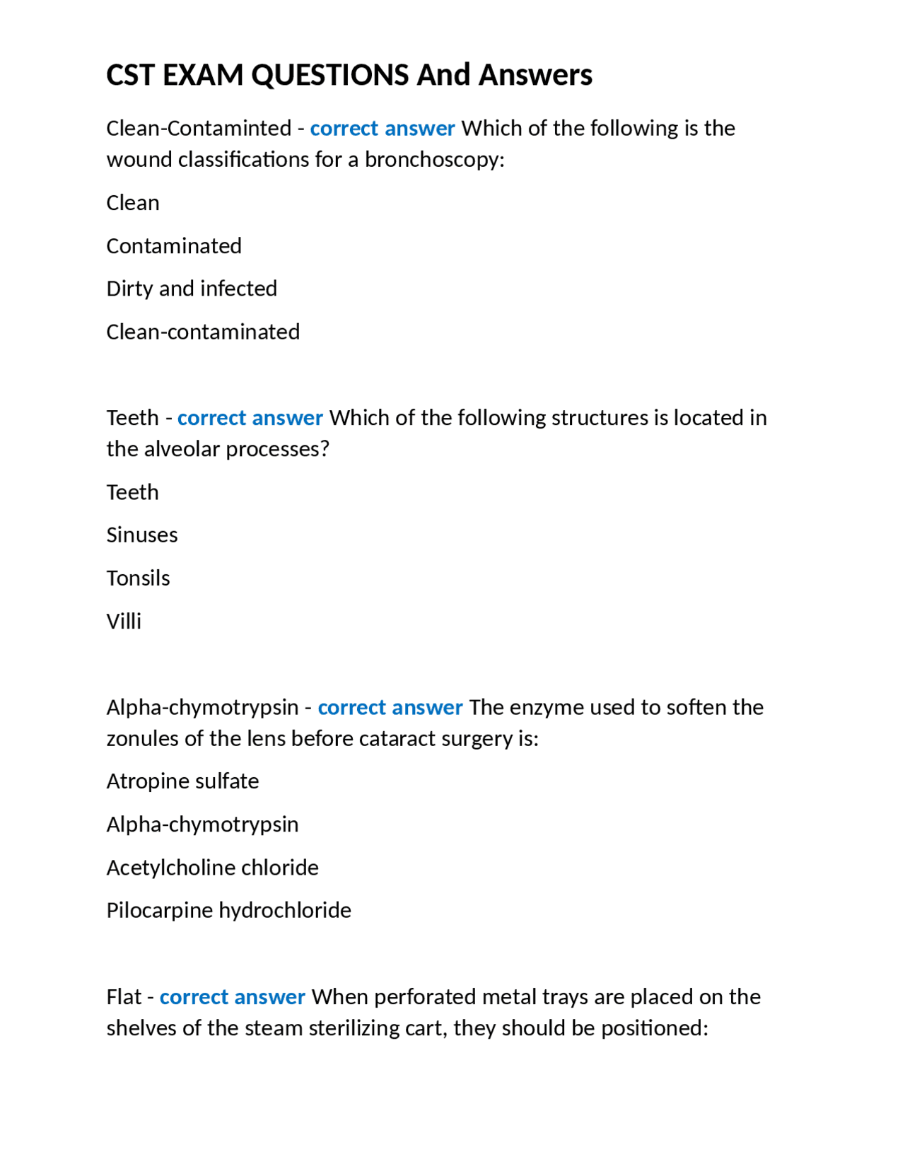 CST Exam Questions and Answers | Exercises Nursing | Docsity