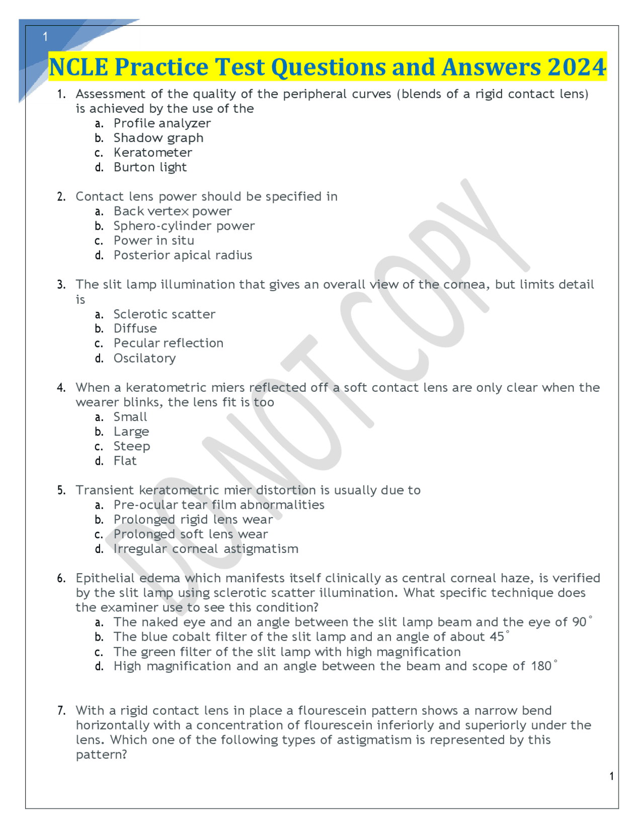NCLE Practice Test Questions and Answers 2024 | Exams Nursing | Docsity