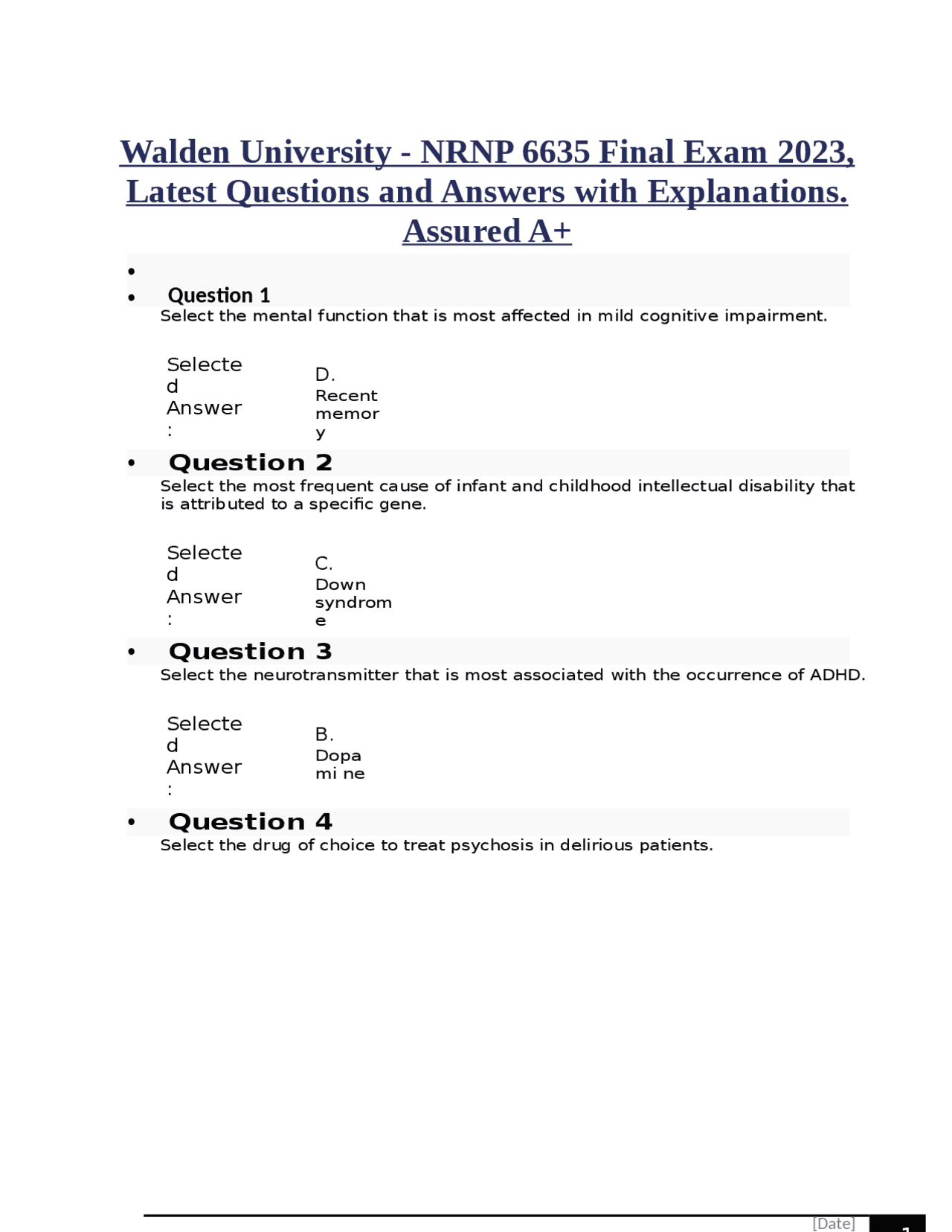Walden University Nrnp 6635 Final Exam 2023 Latest Questions And