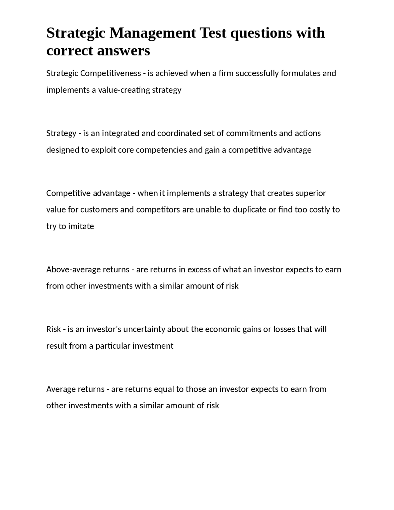 Strategic Management Test questions with correct answers | Exams ...