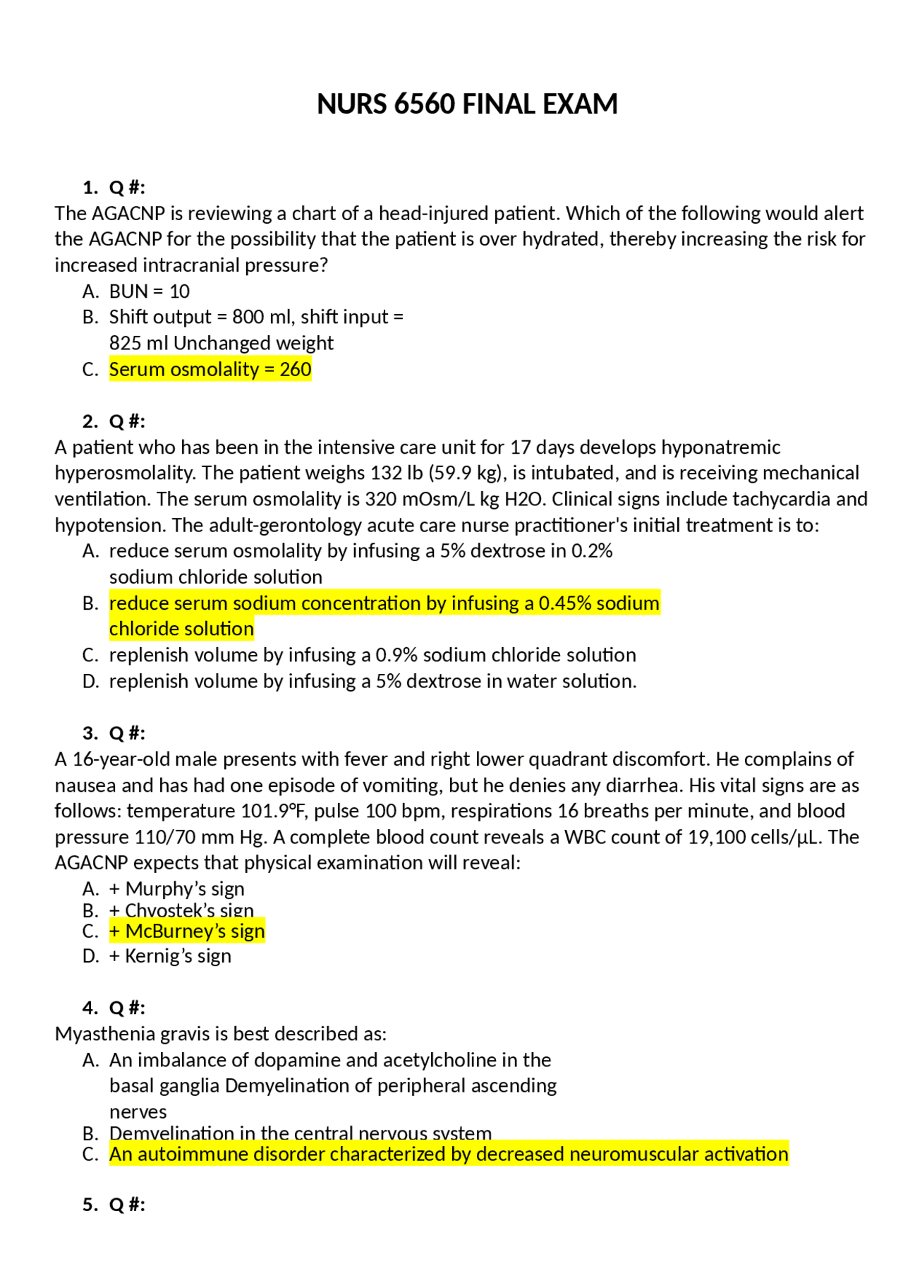 NURS 6560 Final Exam Questions And Answers. | Exams Health sciences | Docsity
