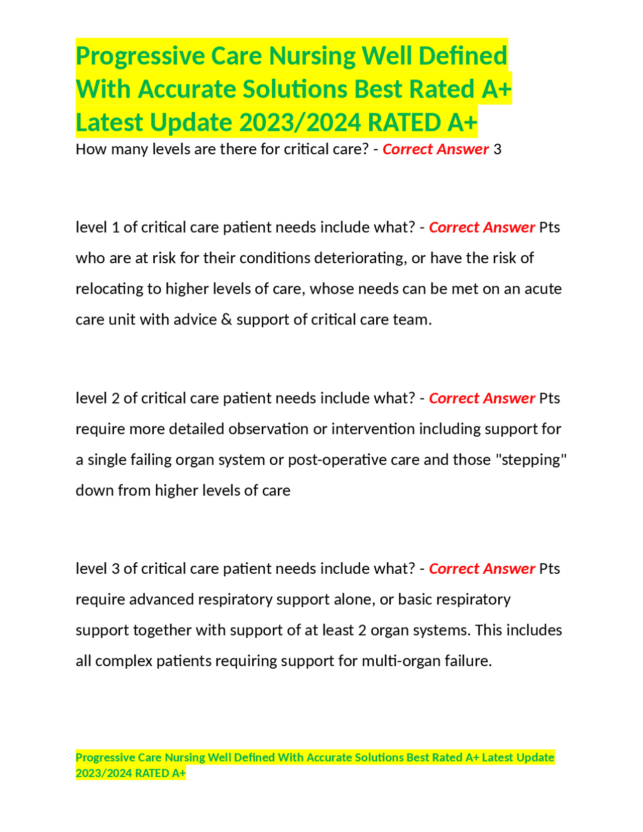Progressive Care Nursing: Levels of Critical Care and Patient Needs ...