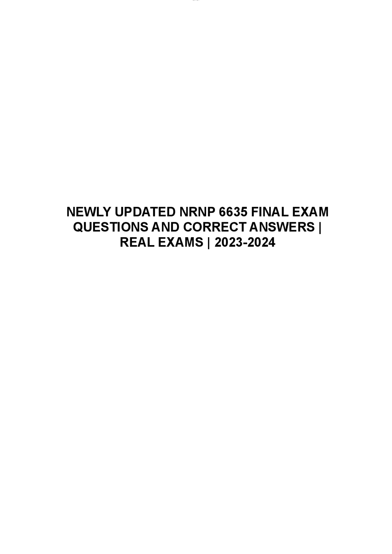 Newly Updated Nrnp 6635 Final Exam Questions And Correct Answers Real