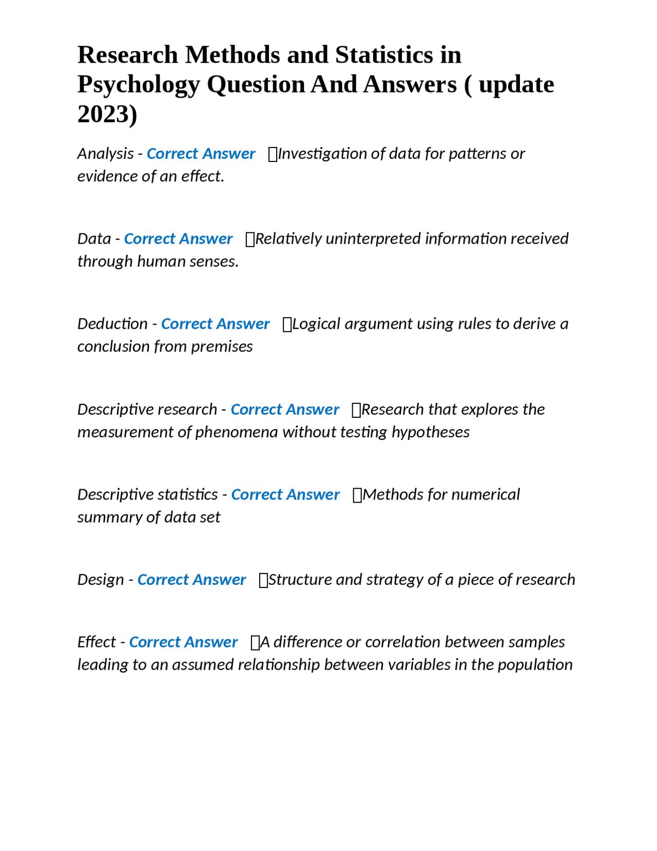 Research Methods and Statistics in Psychology Question And Answers ...