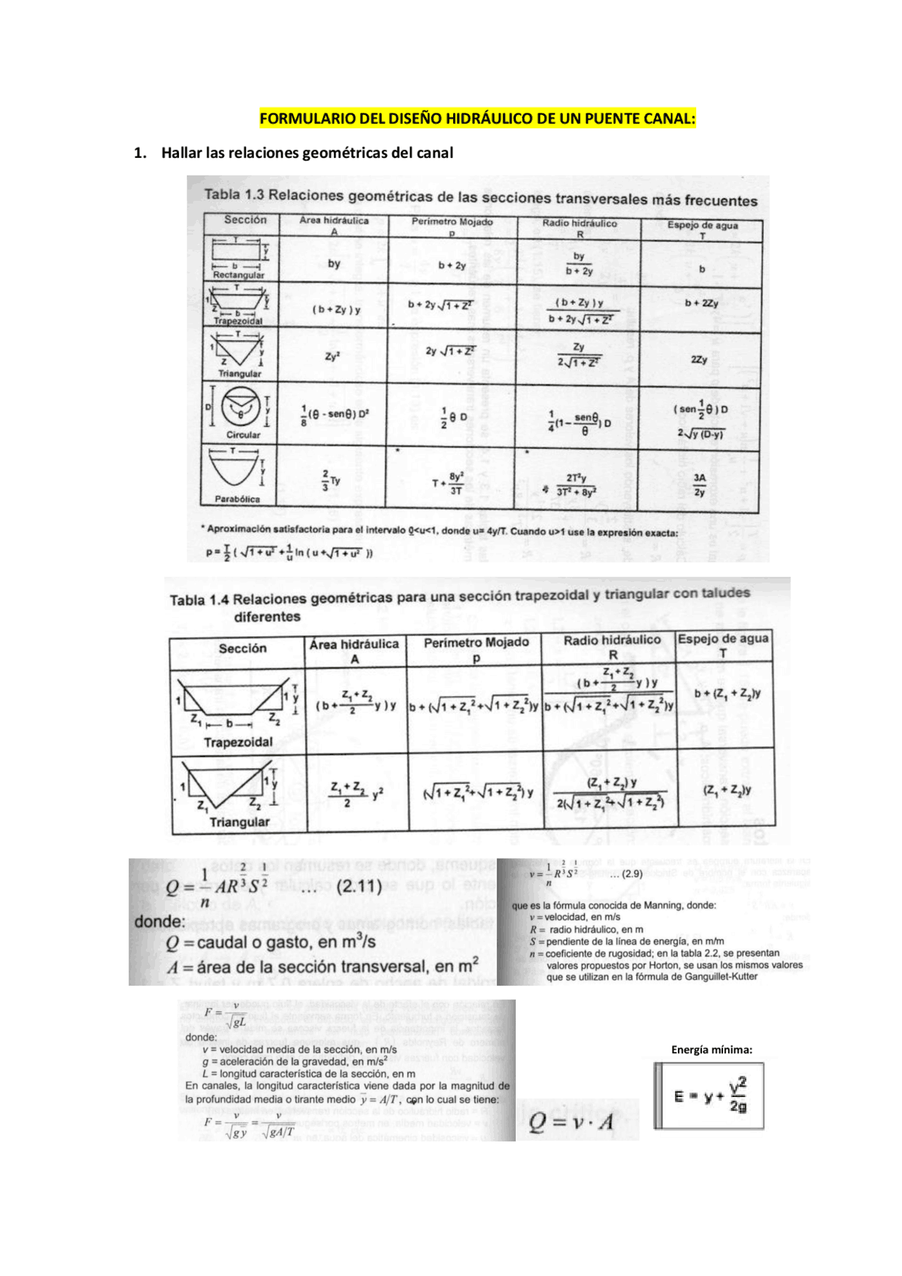FORMULARIO DISEÑO PUENTE CANAL | Apuntes de Estructuras y Máquinas ...