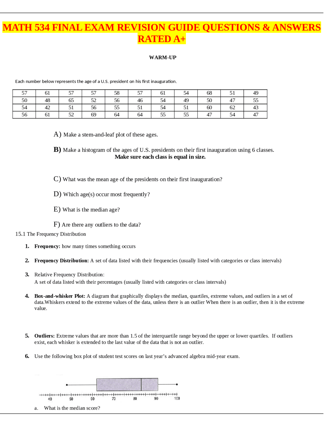 Math 534 Final Exam Revision Guide Questions & Answers | Exams ...