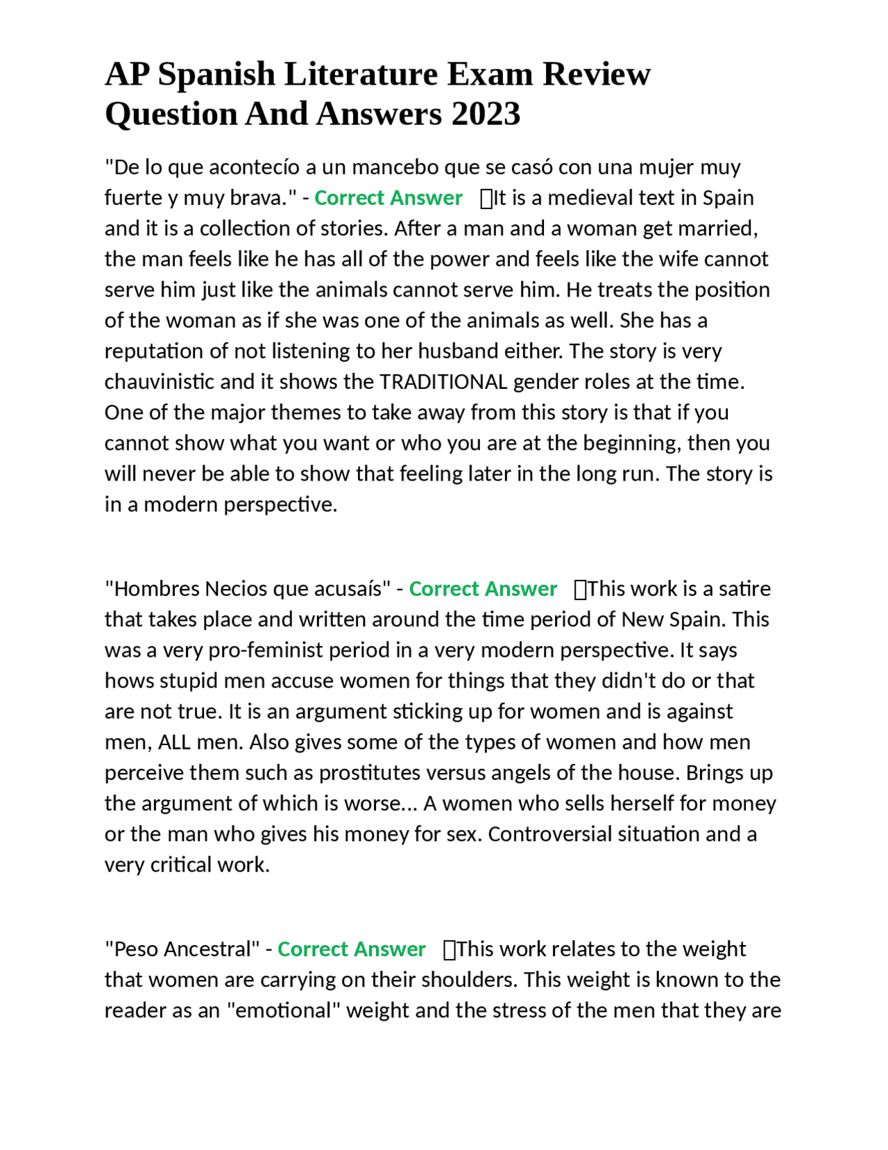 AP Spanish Literature Exam Review Question And Answers 2023 | Exams ...