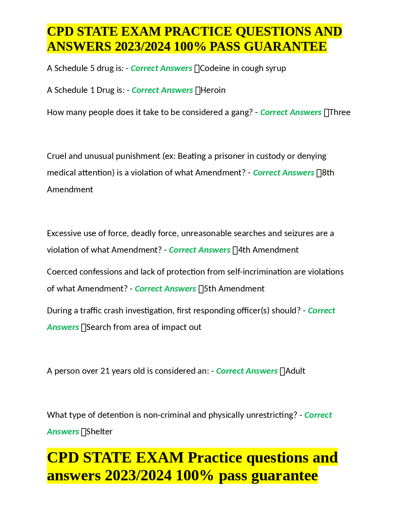 CPD STATE EXAM PRACTICE QUESTIONS AND ANSWERS 2023/2024 100% PASS ...