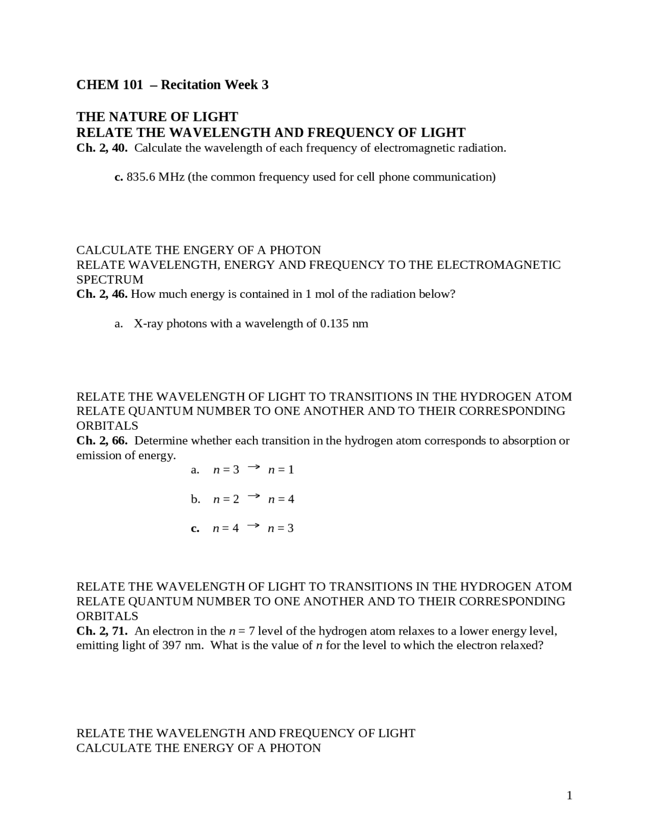 Recitation Identifying Topics Assignments Chemistry Docsity