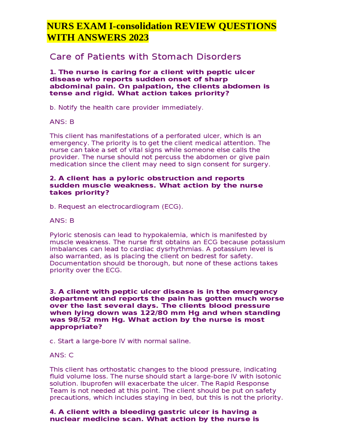 NURS EXAM I-consolidation REVIEW QUESTIONS WITH ANSWERS 2023 Care of ...