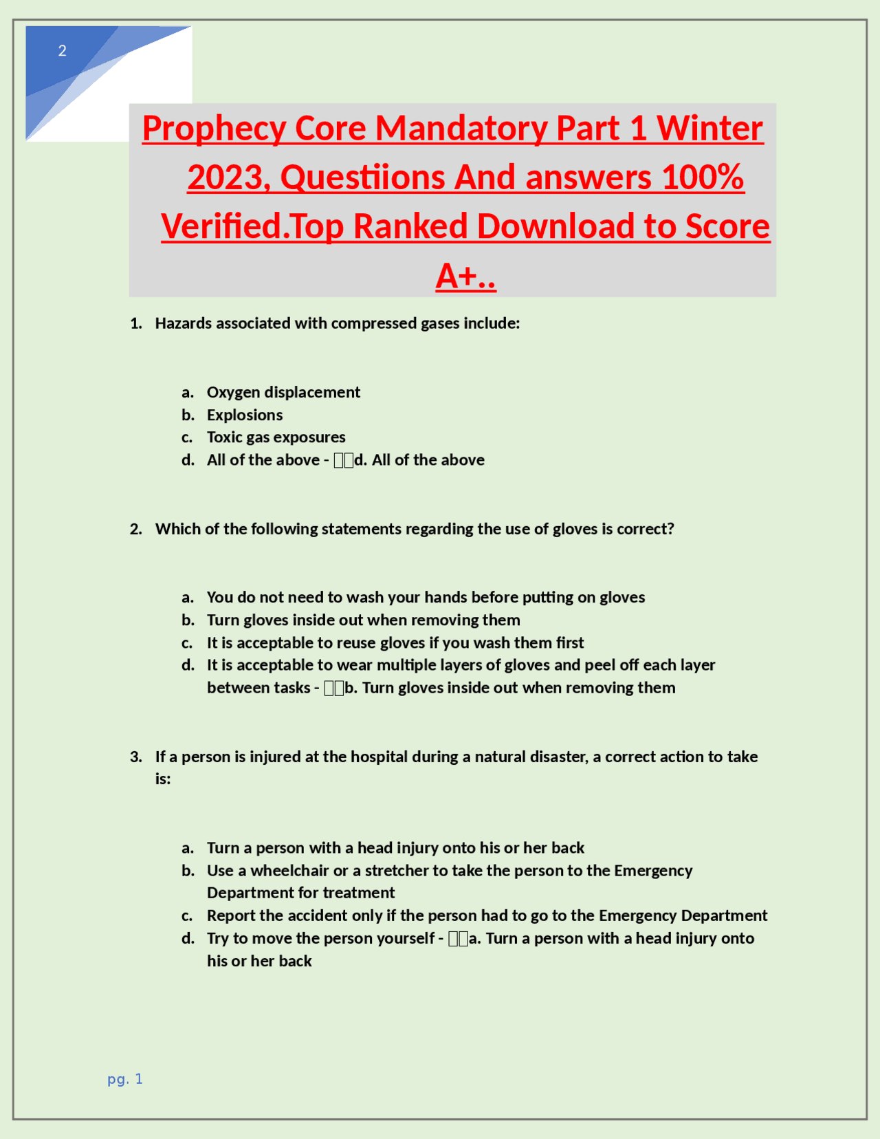 Prophecy Core Mandatory Part 1 Winter 2023 Questions and Answers ...