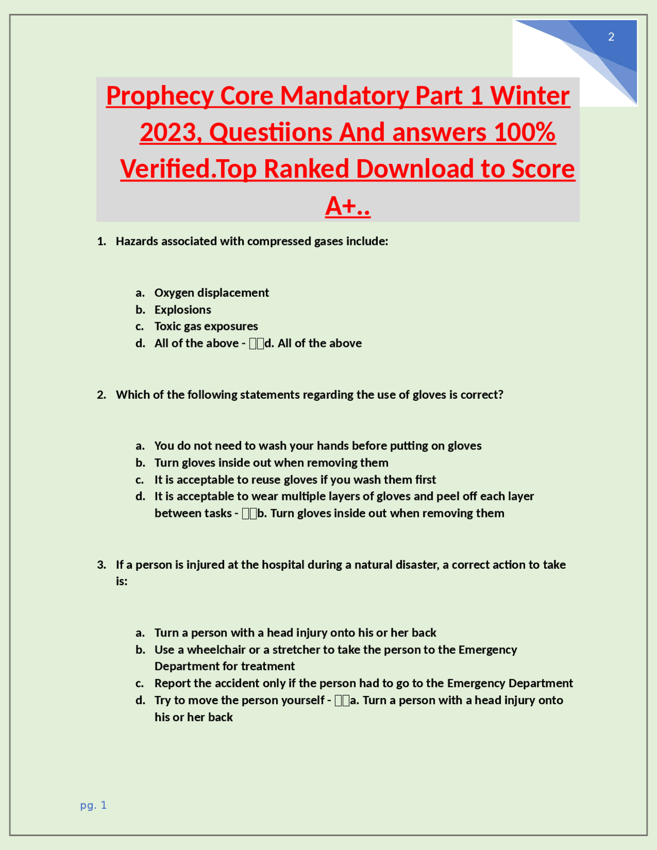 Prophecy Core Mandatory Part 1 Winter 2023 Questions and Answers ...