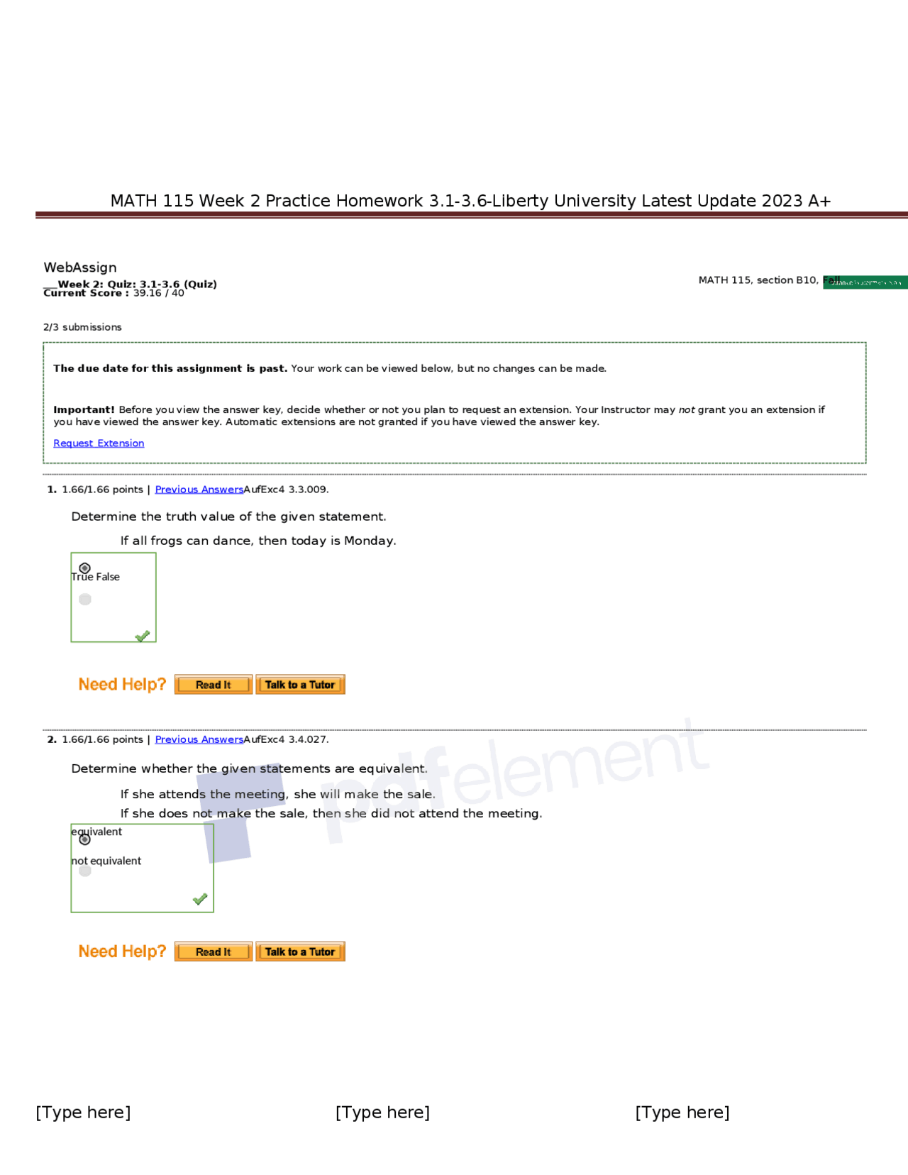 Math 115 Week 2 Practice Homework 3 1 3 6 Exams Mathematics Docsity