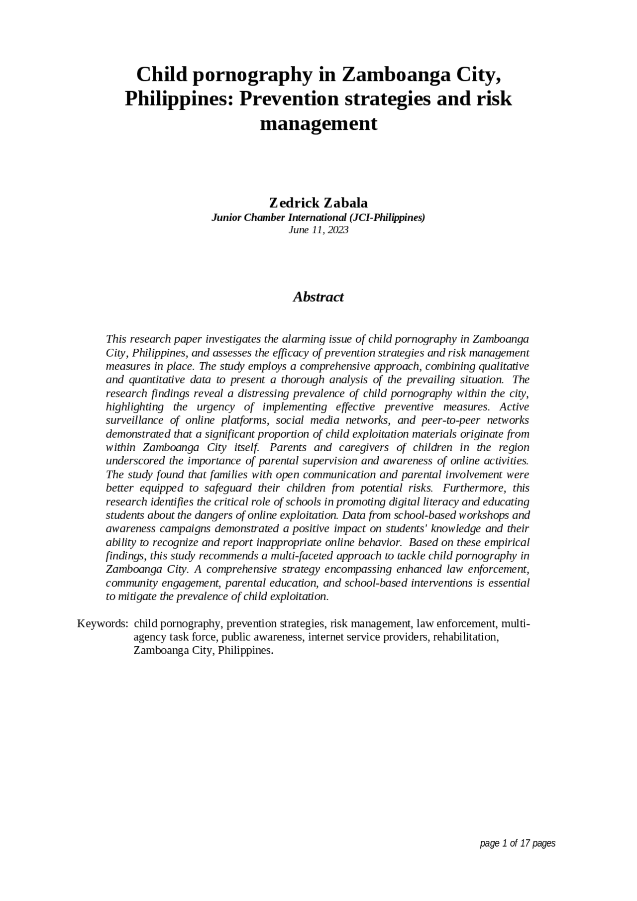 child pornography: prevention, strategies and risk management ...