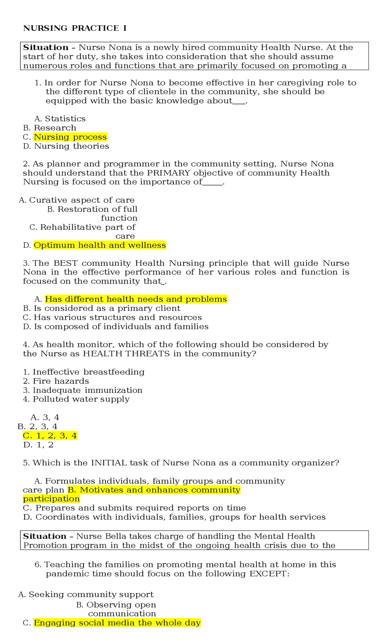 NURSING101 PRACTICE I QUESTIONS WITH ANSWERS 2023/2024 UPDATES | Exams ...