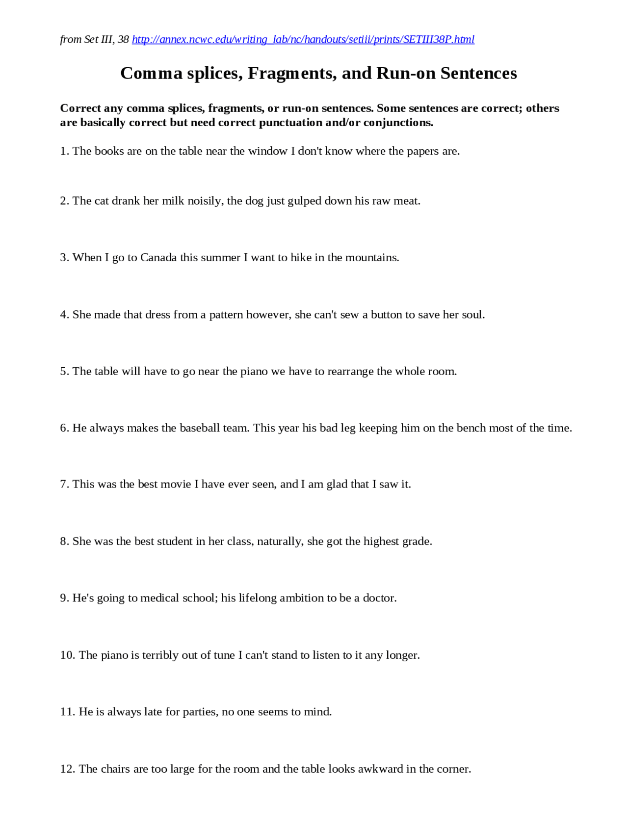 Identifying and Correcting Comma Splices, Fragments, and Run-on ...