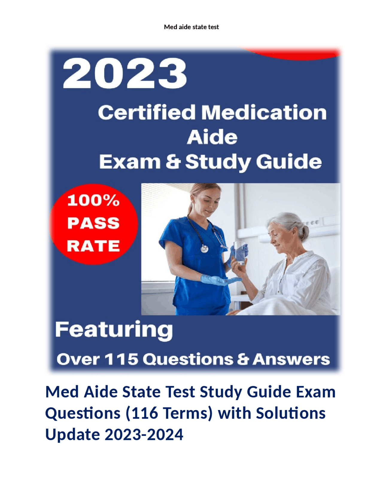 Med Aide State Test Study Guide Exam Questions | Exams Nursing | Docsity