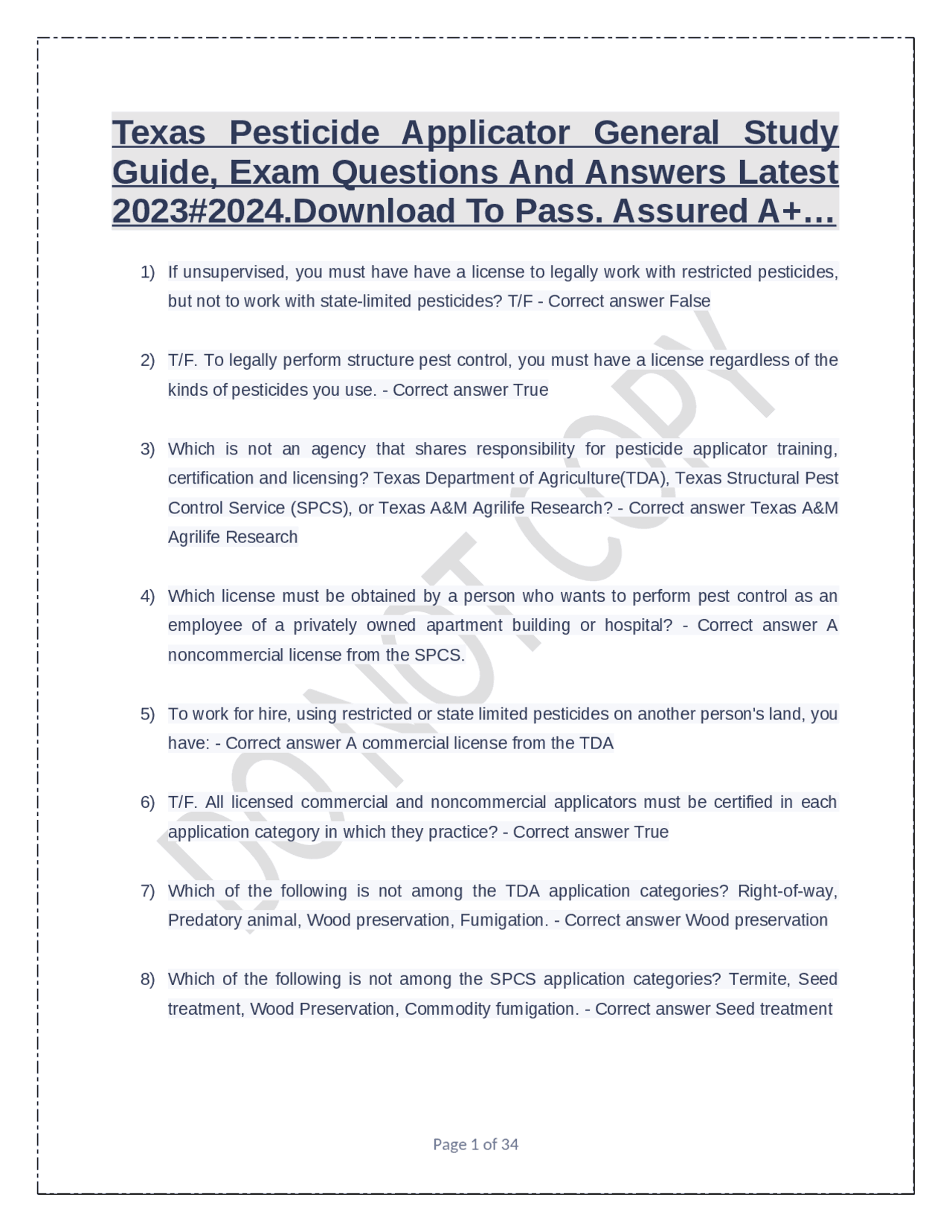 Texas Pesticide Applicator General Study Guide | Exams Agricultural ...