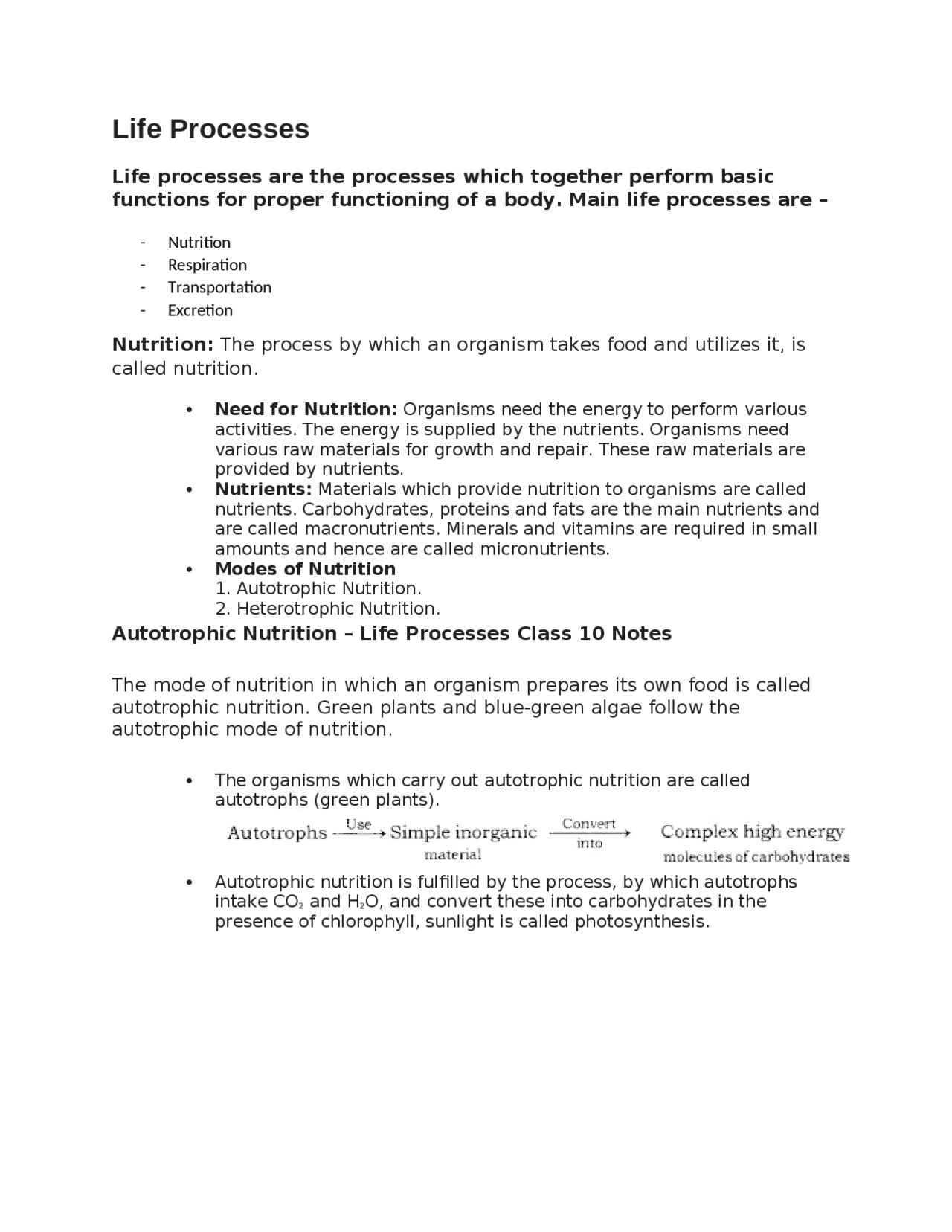Detailed notes on life processes | Study notes Biology | Docsity