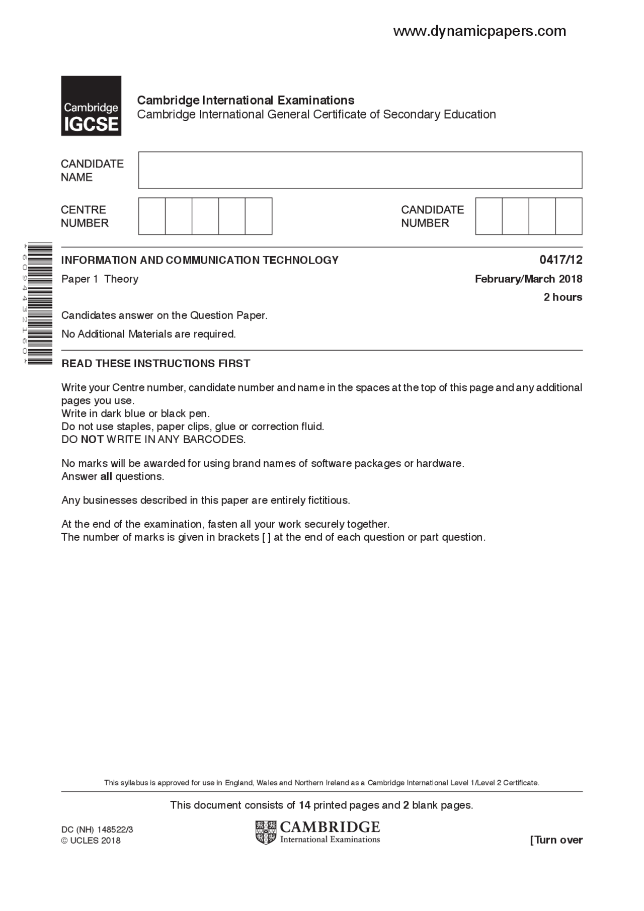 february/march 2018 ict past paper | Exercises Family and Consumer ...