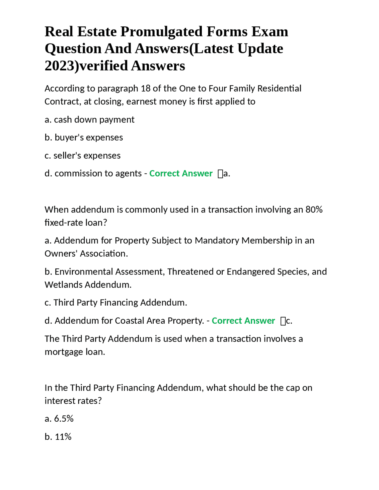 Real Estate Promulgated Forms Exam Question And Answers(Latest Update ...