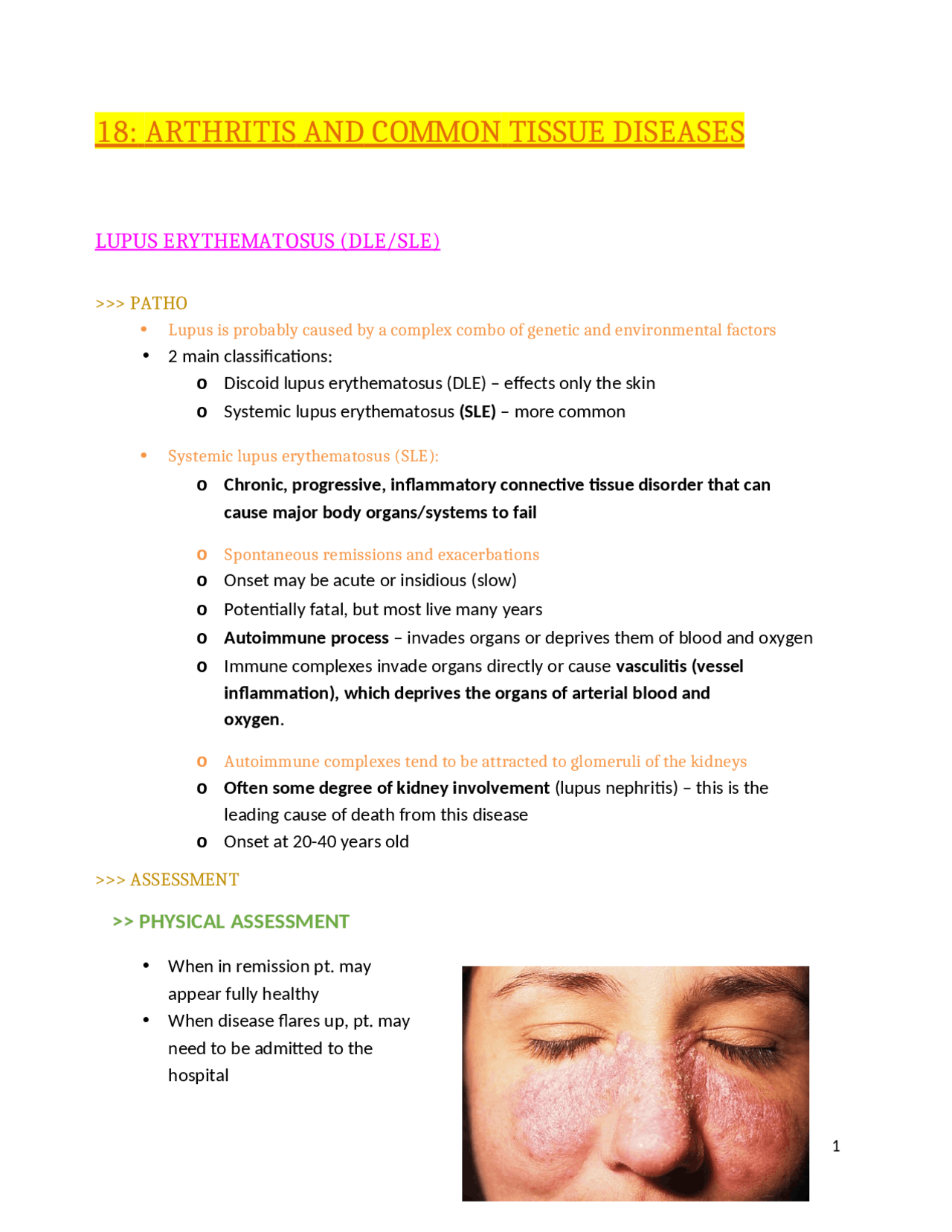 Arthritis and Common Tissue Diseases Lupus Erythematosus (DLE/SLE ...