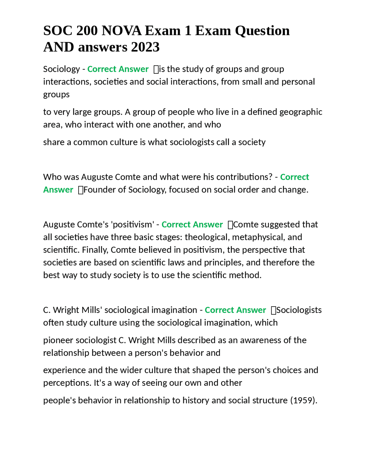 Soc 200 Nova Exam 1 Exam Question And Answers 2023 Exams Nursing