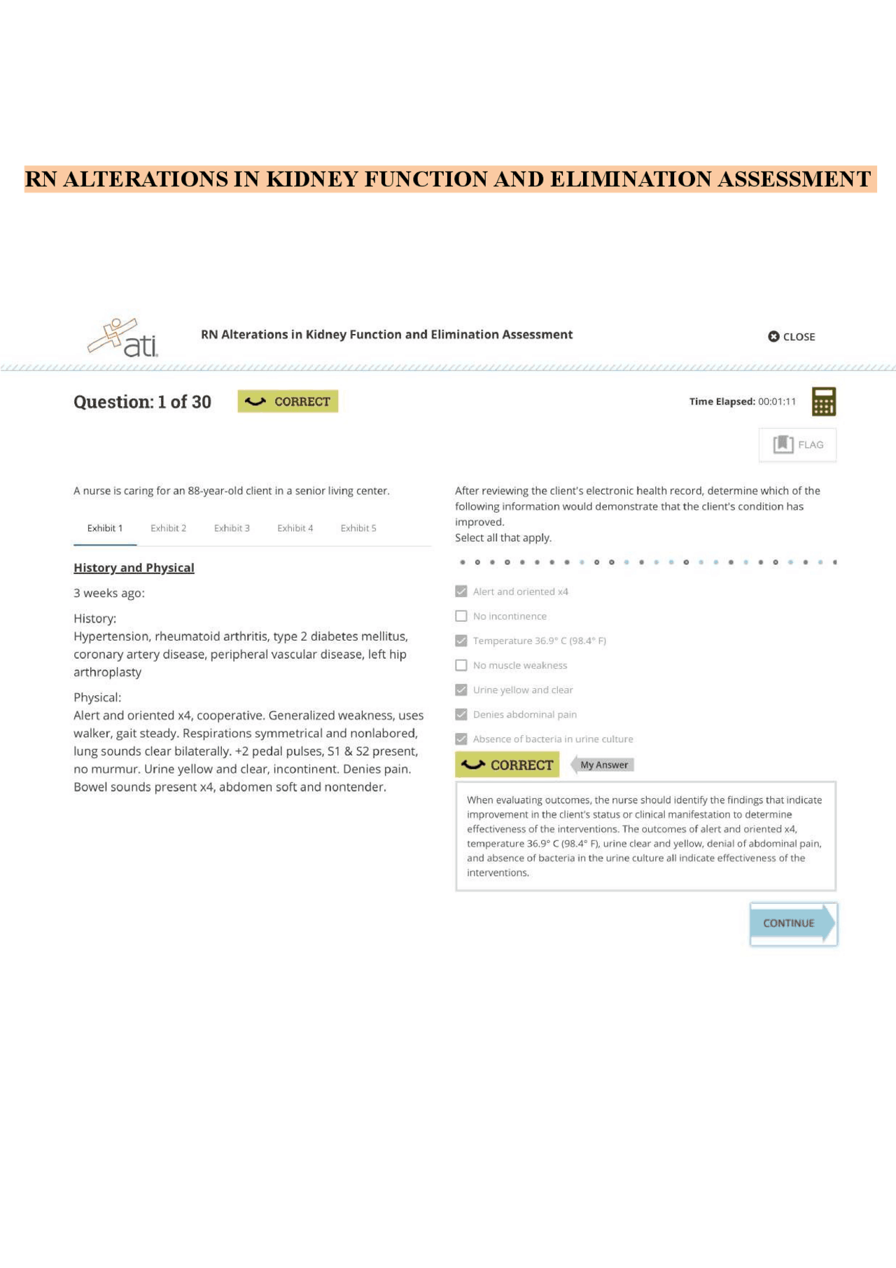 RN ALTERATIONS IN KIDNEY FUNCTION AND ELIMINATION ASSESSMENT | Exams ...