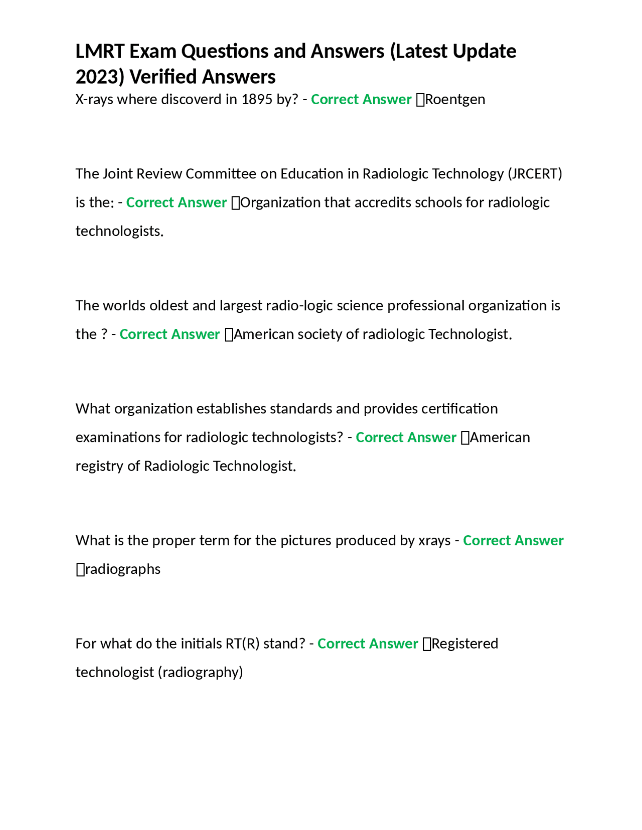 LMRT Exam Questions and Answers (Latest Update 2023) Verified Answers ...