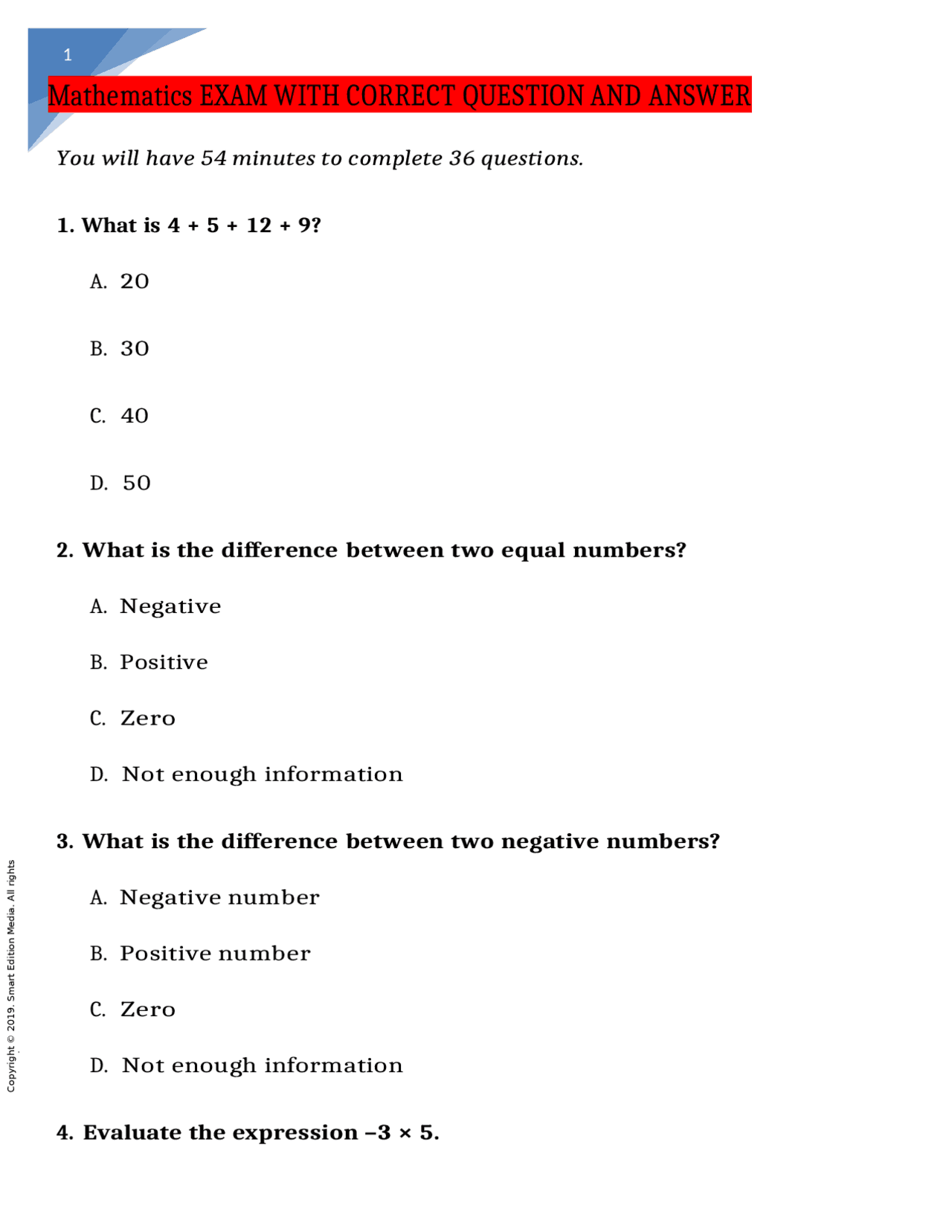 Mathematics Exam with Correct Questions and Answers | Exams Mathematics ...