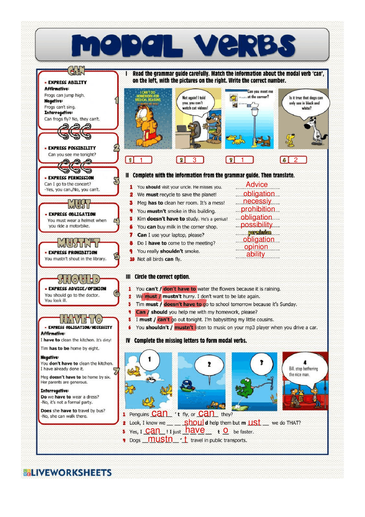 modal verbs- documento para repasar los verbos modales. | Ejercicios de Idioma Inglés | Docsity