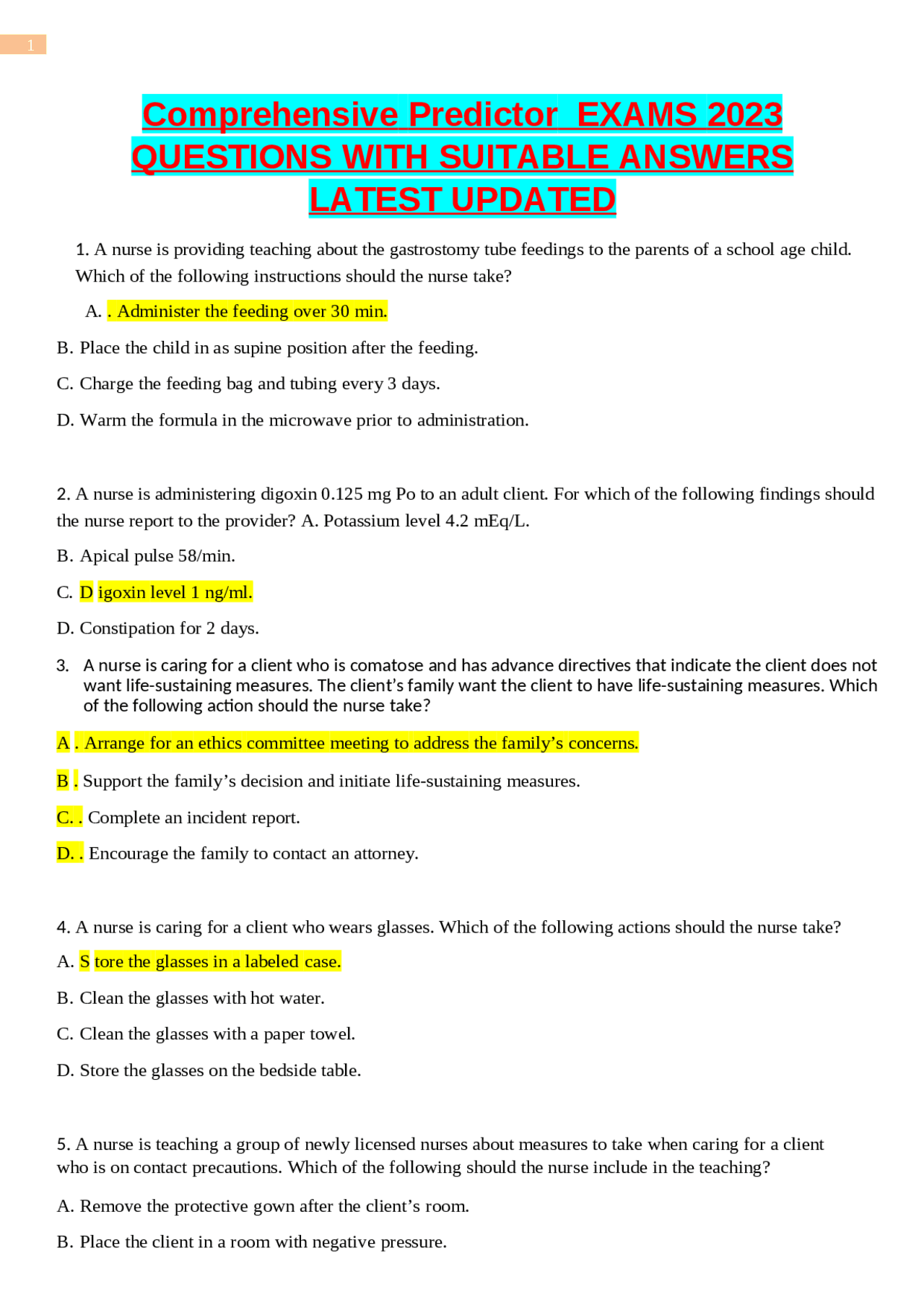 Comprehensive Predictor EXAMS 2023 QUESTIONS WITH SUITABLE ANSWERS ...