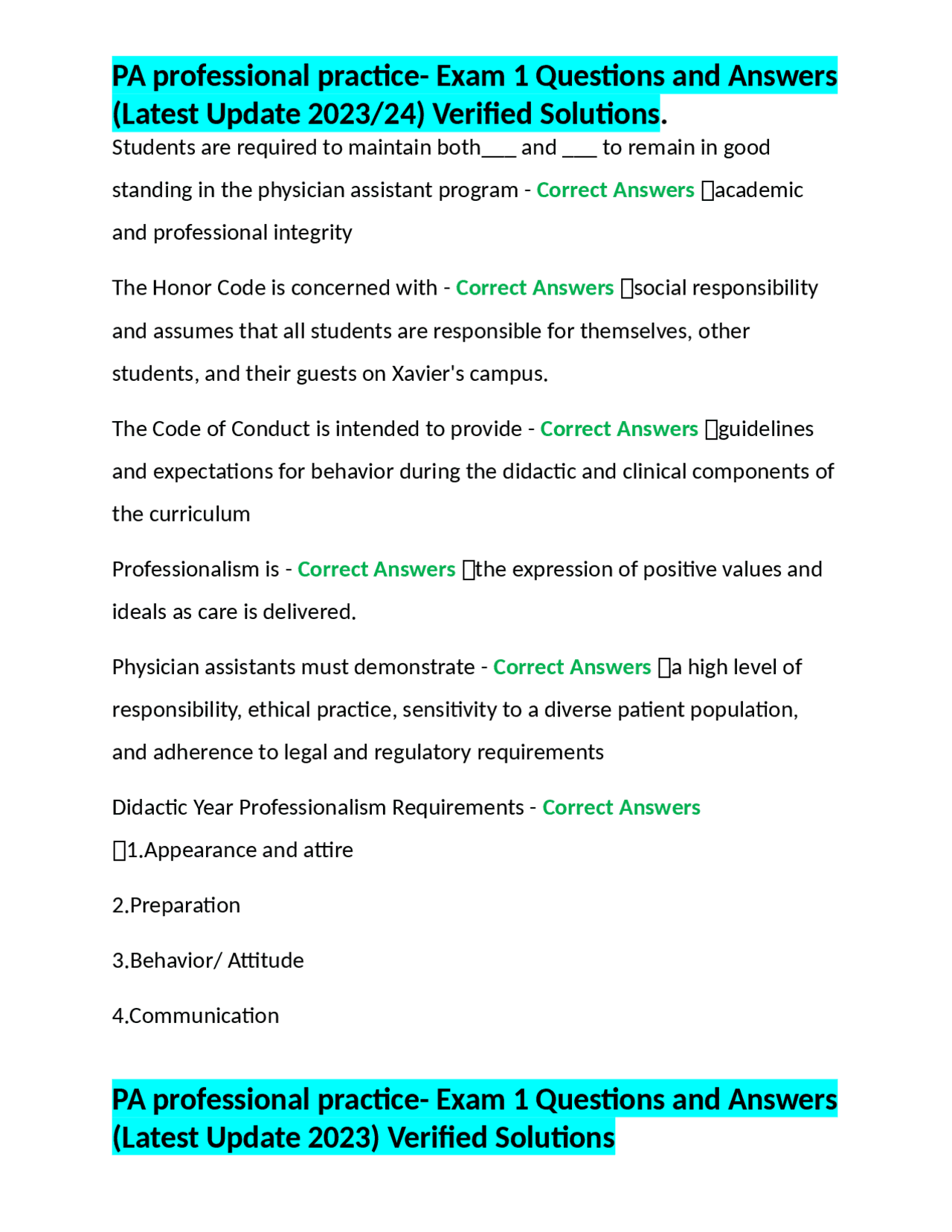PA professional practice- Exam 1 Questions and Answers (Latest Update ...