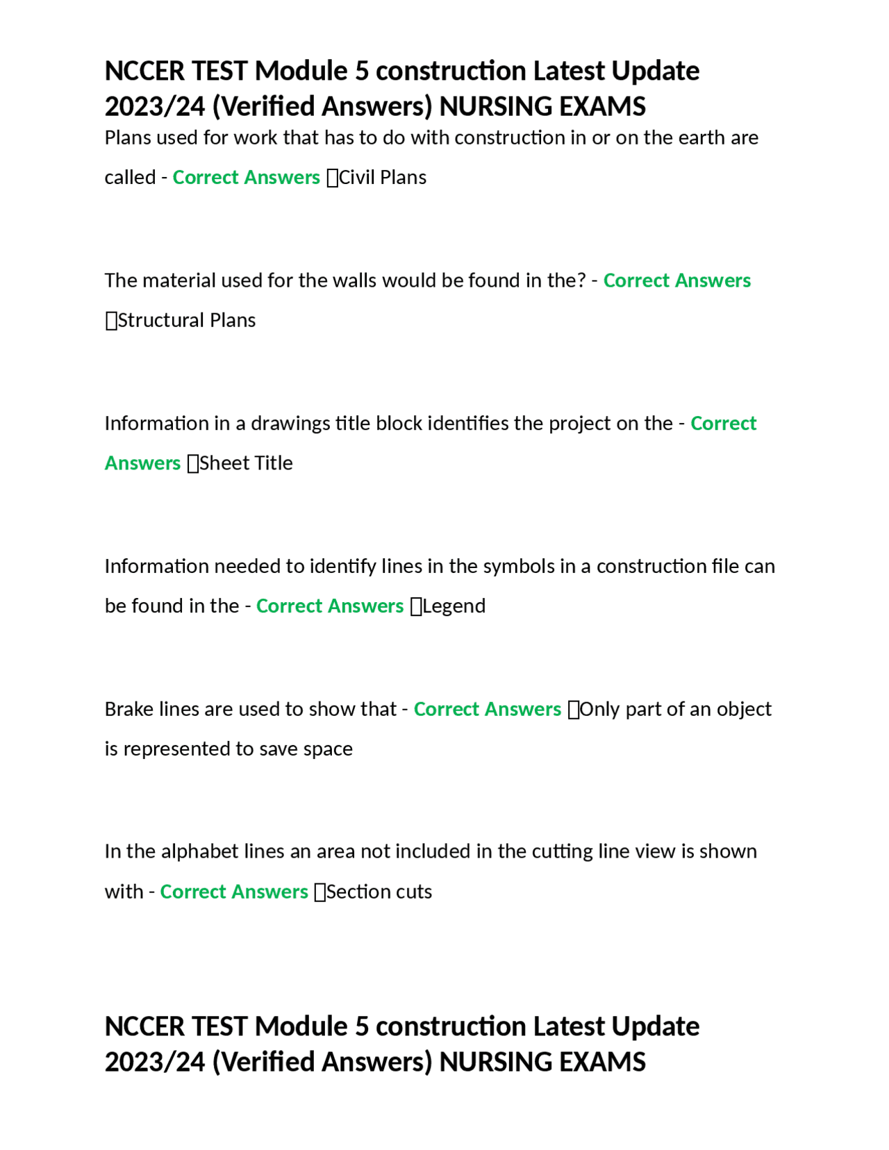 NCCER TEST Module 5 construction Latest Update 2023/24 (Verified ...