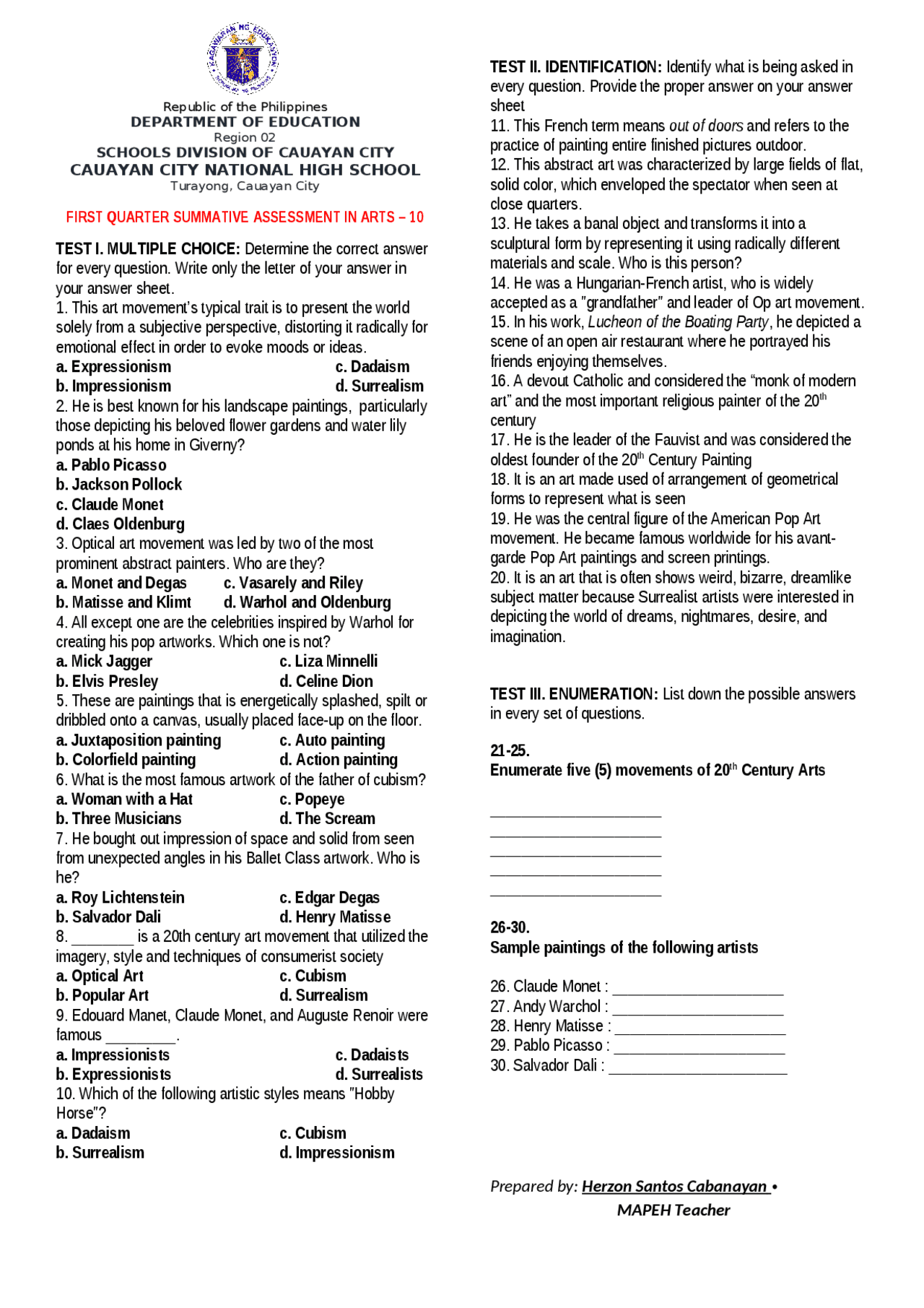 SIMPLIFIED FORMATIVE ASSESSMENT FOR GRADE 10 STUDENTS IN PHYSICAL ...