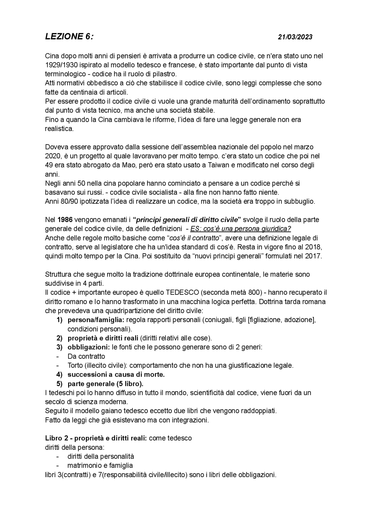 Il Codice Civile Cinese: Evoluzione e Struttura | Appunti di Diritto | Docsity