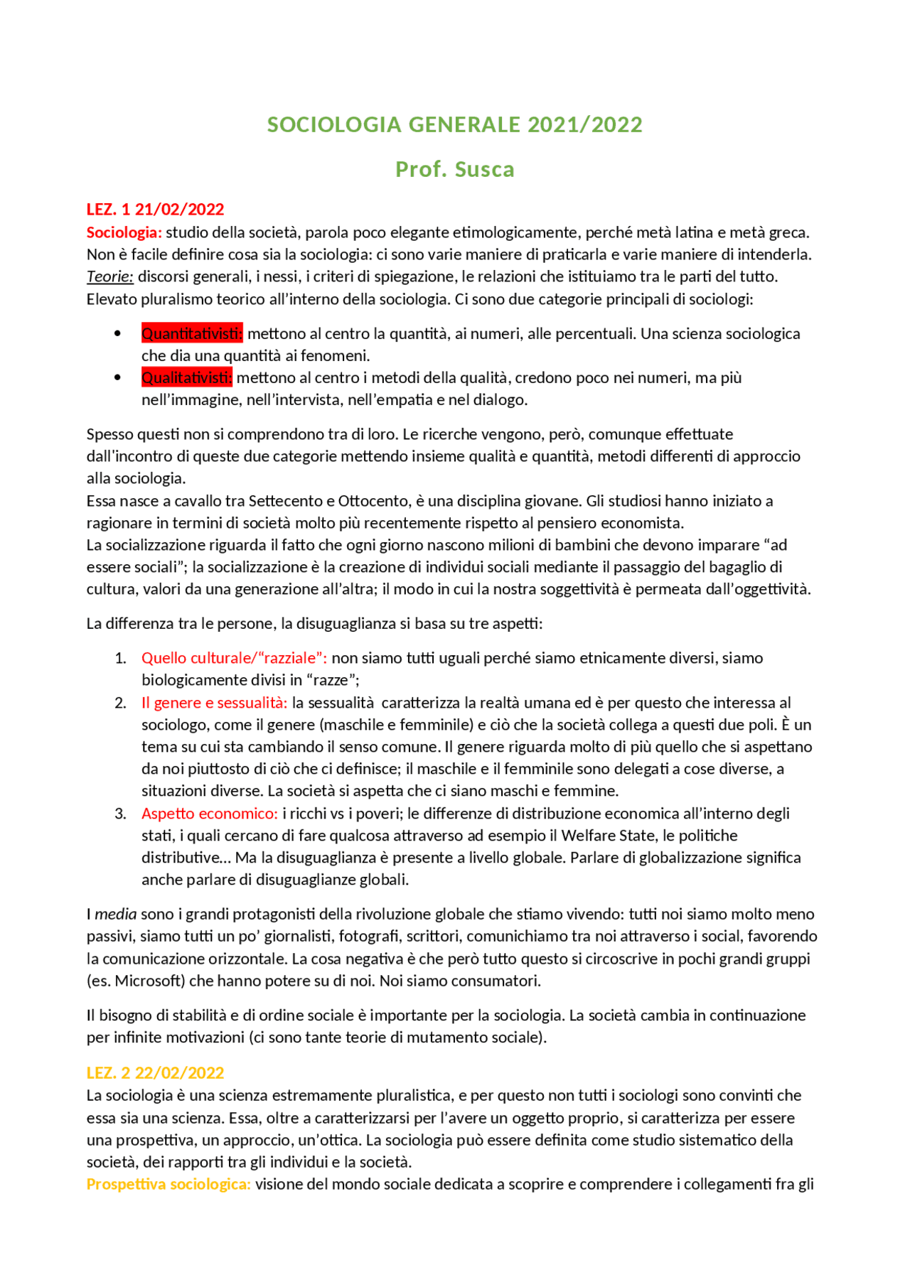 Appunti programma esame di Sociologia | Appunti di Sociologia | Docsity