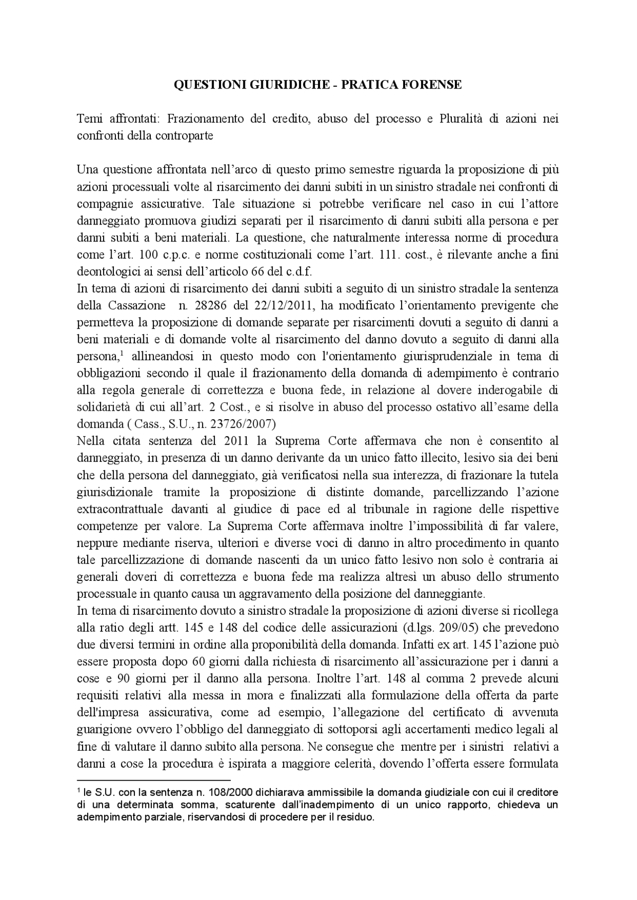 questioni giuridiche - pratica forense 2022 | Appunti di Diritto Civile ...
