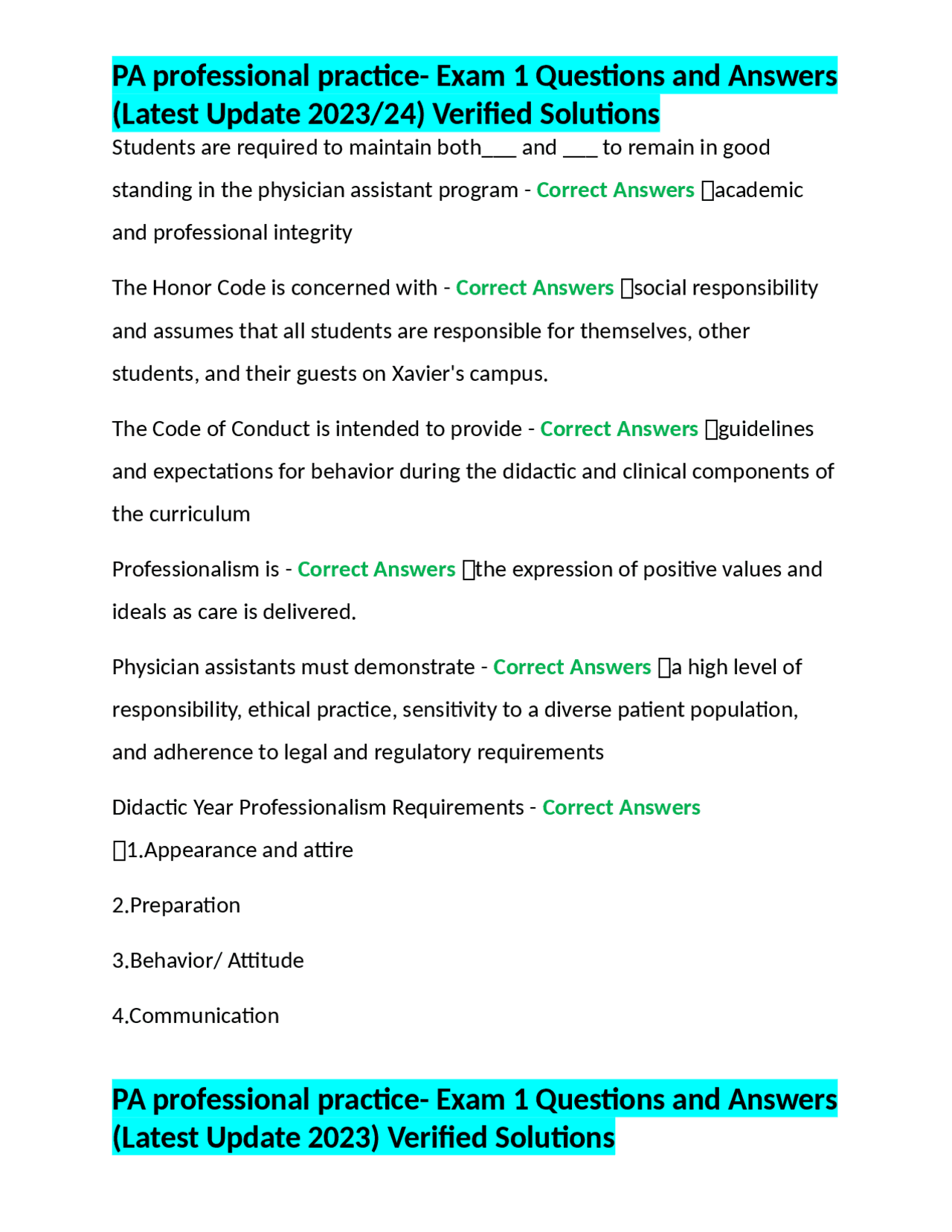 PA professional practice- Exam 1 Questions and Answers (Latest Update ...