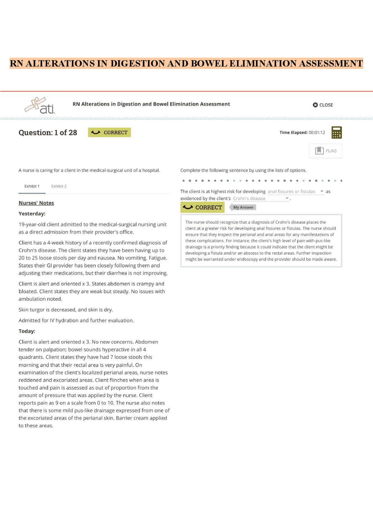 Rn Alterations In Digestion And Bowel Elimination Assessment Exams