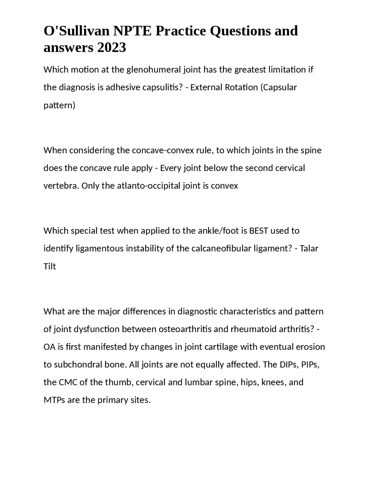 O'Sullivan NPTE Practice Questions and Answers 2023 | Exams Nursing ...