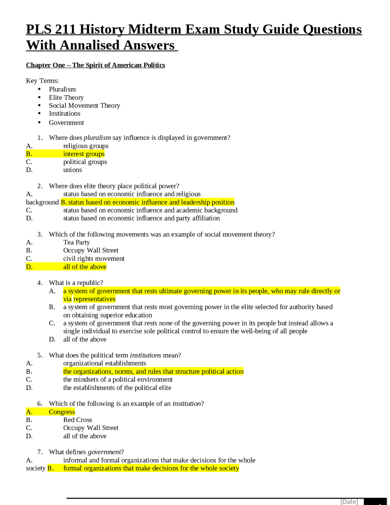 PLS 211 History Midterm Exam Study Guide Questions With Annalised ...