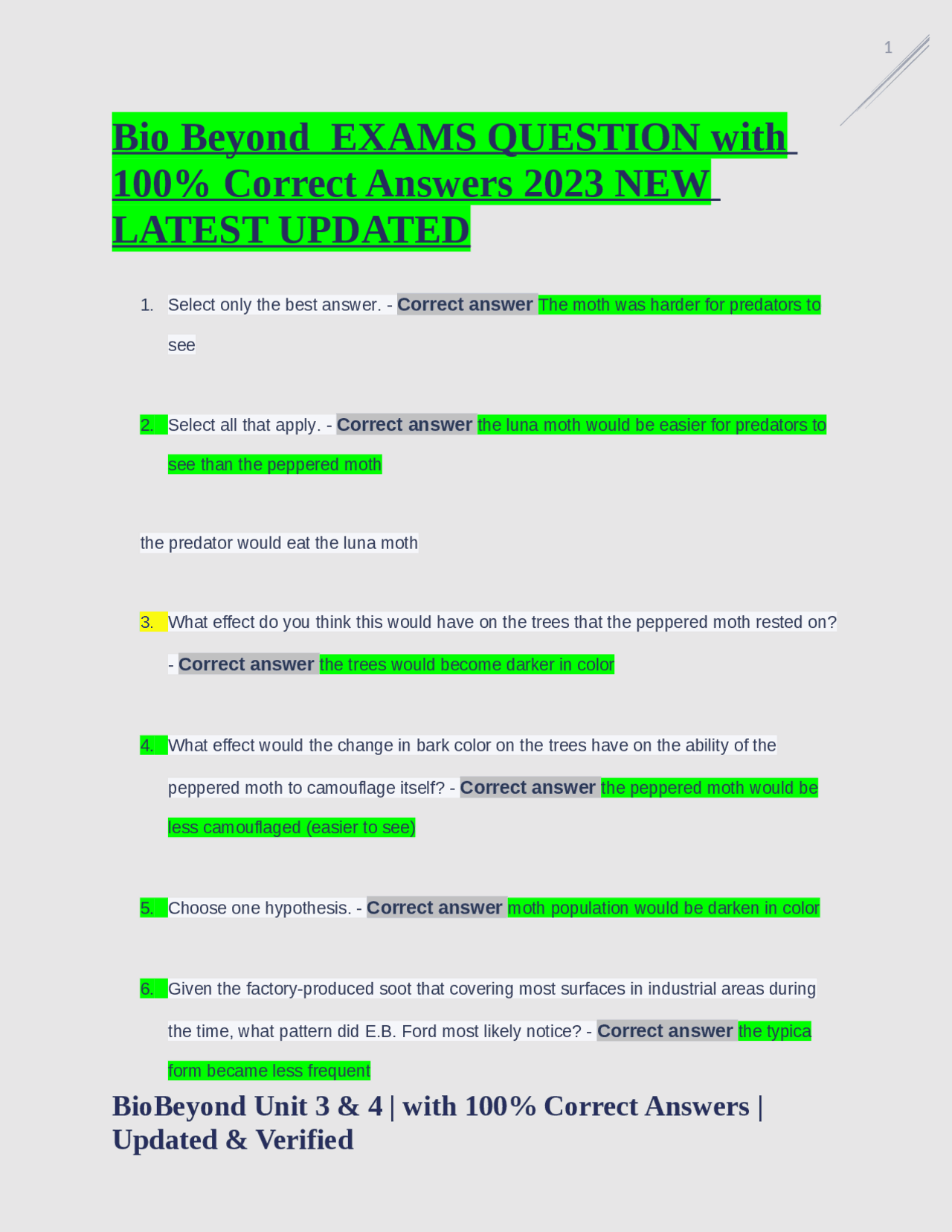 Bio Beyond Exams Question With 100 Correct Answers 2023 New Latest