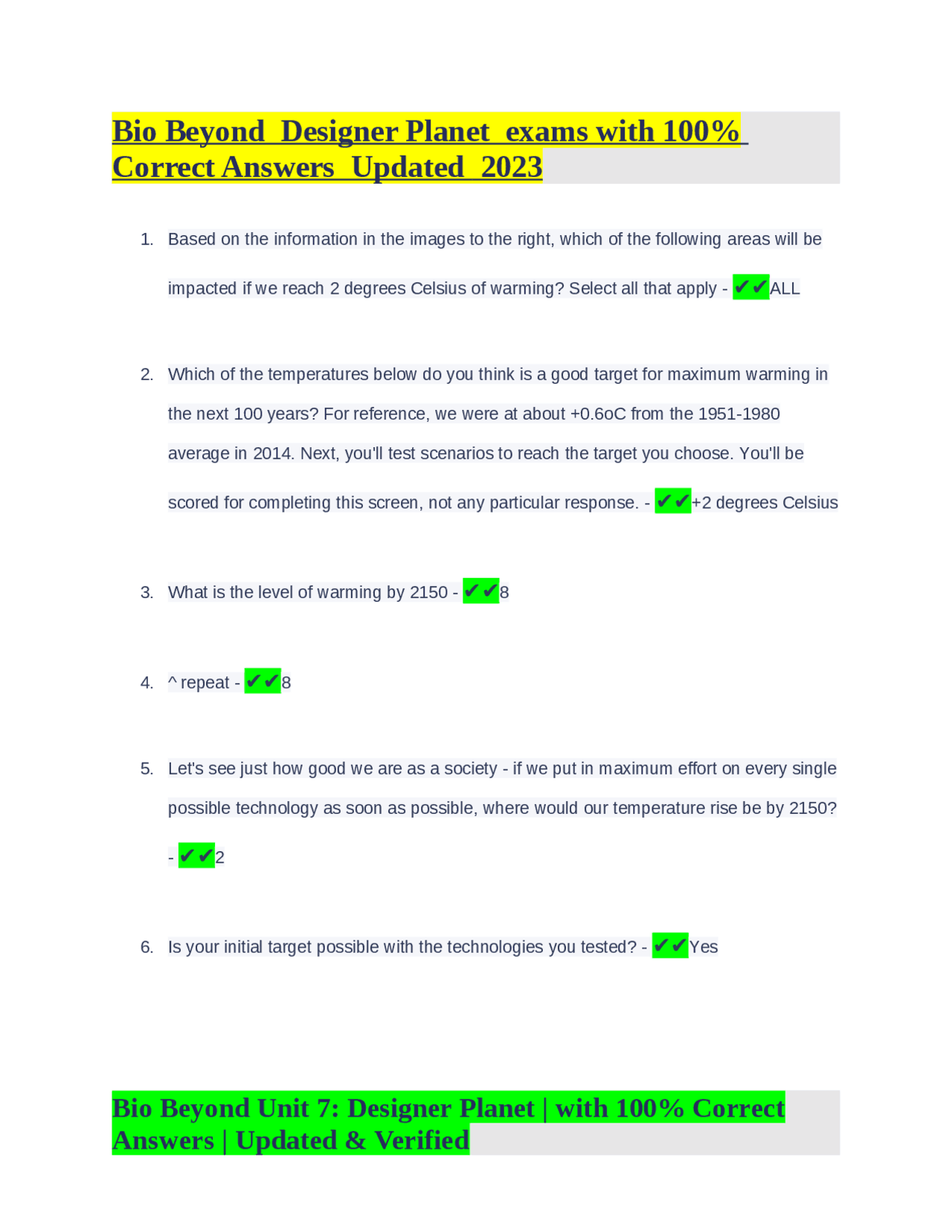 Bio Beyond Designer Planet Exams With 100 Correct Answers Updated 2023