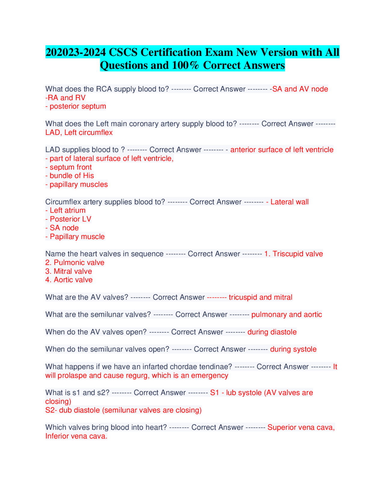 2023-2024 CSCS Certification Exam New Version with All Questions and ...