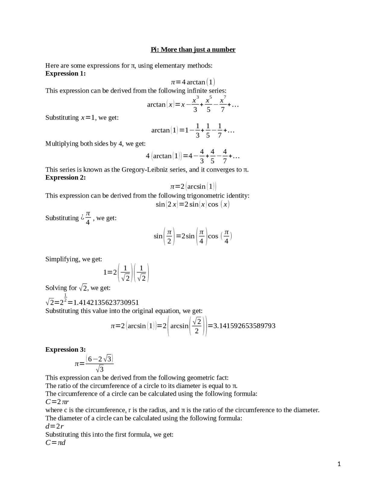 Pi: More than just a number | Assignments Mathematics | Docsity