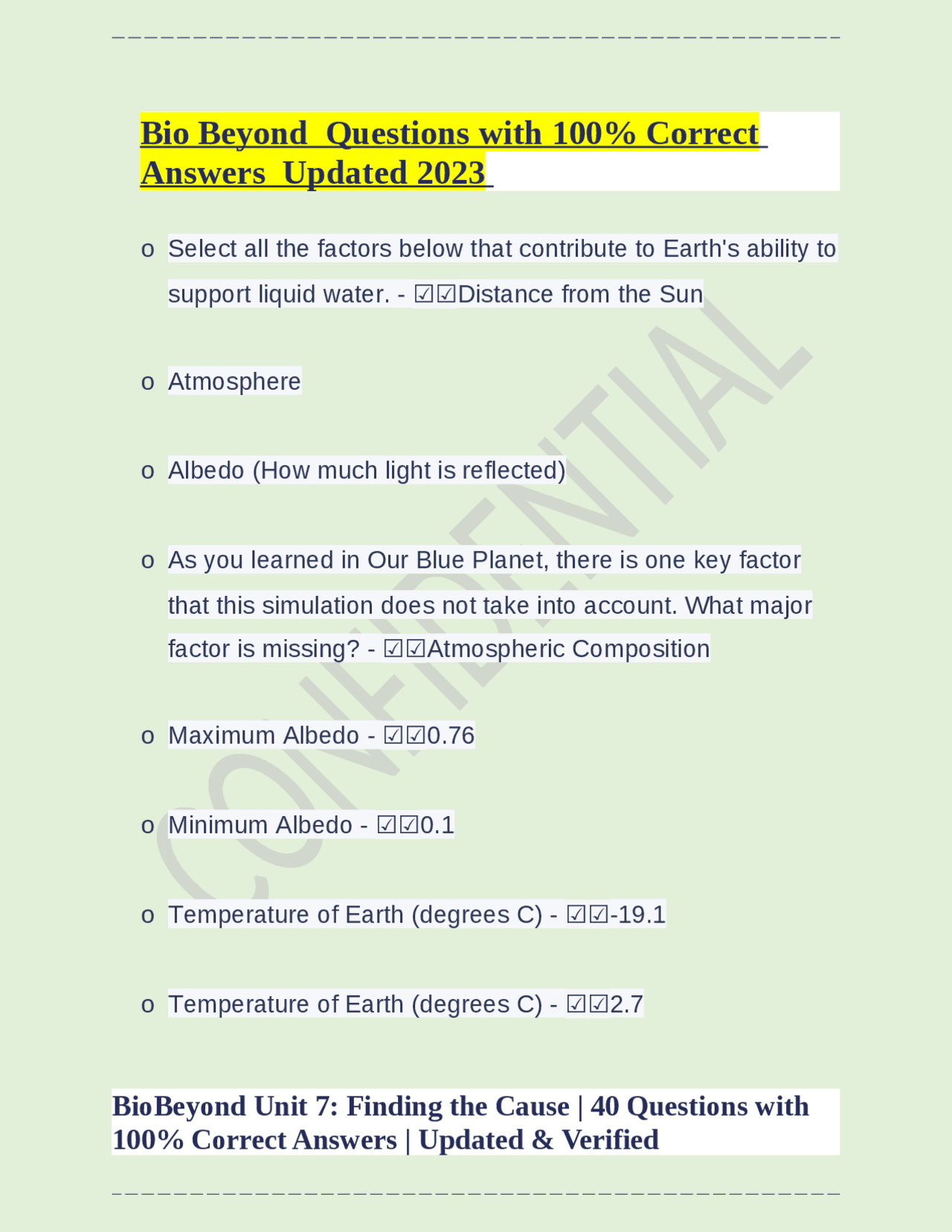 Bio Beyond Questions with 100% Correct Answers Updated 2023 | Exams ...