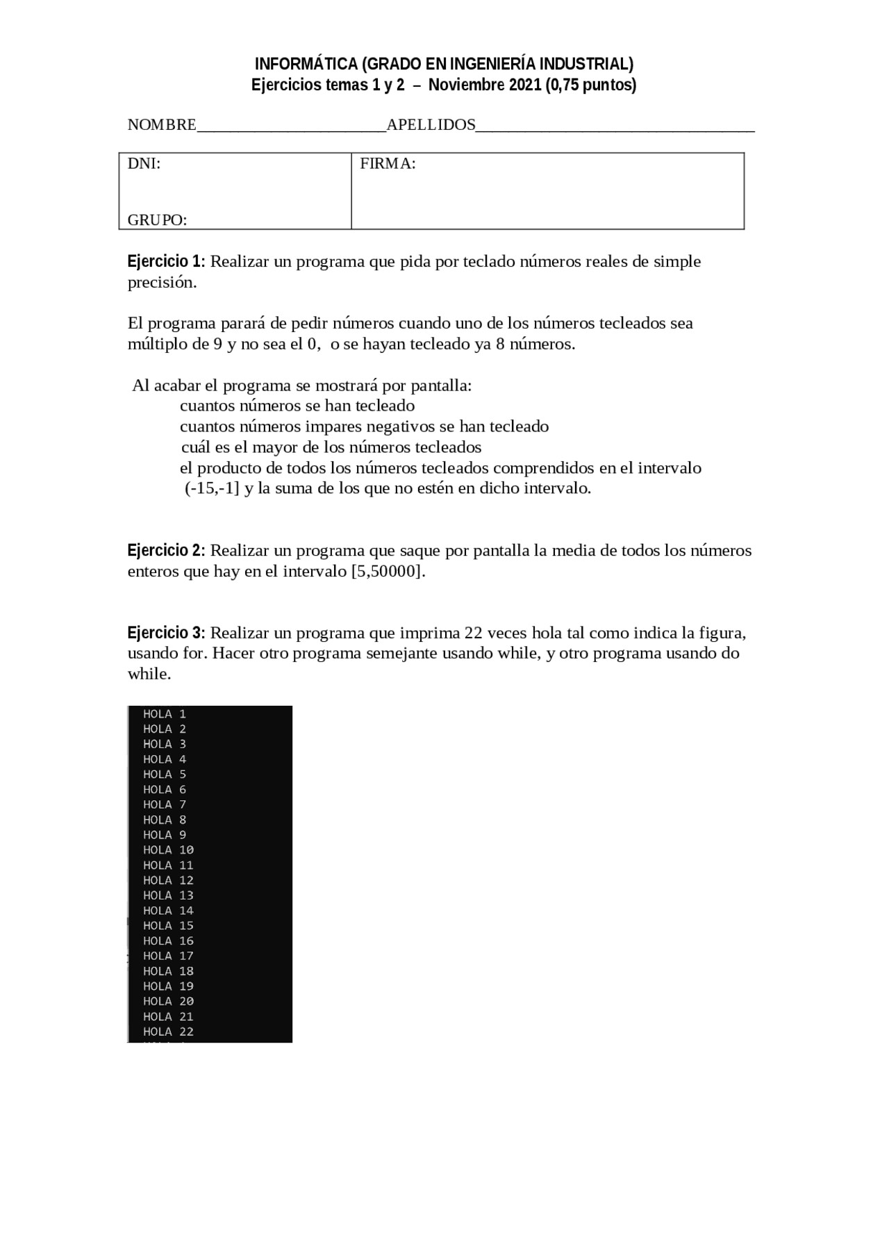 Ejercicios De Programación Ejercicios De Informática Docsity