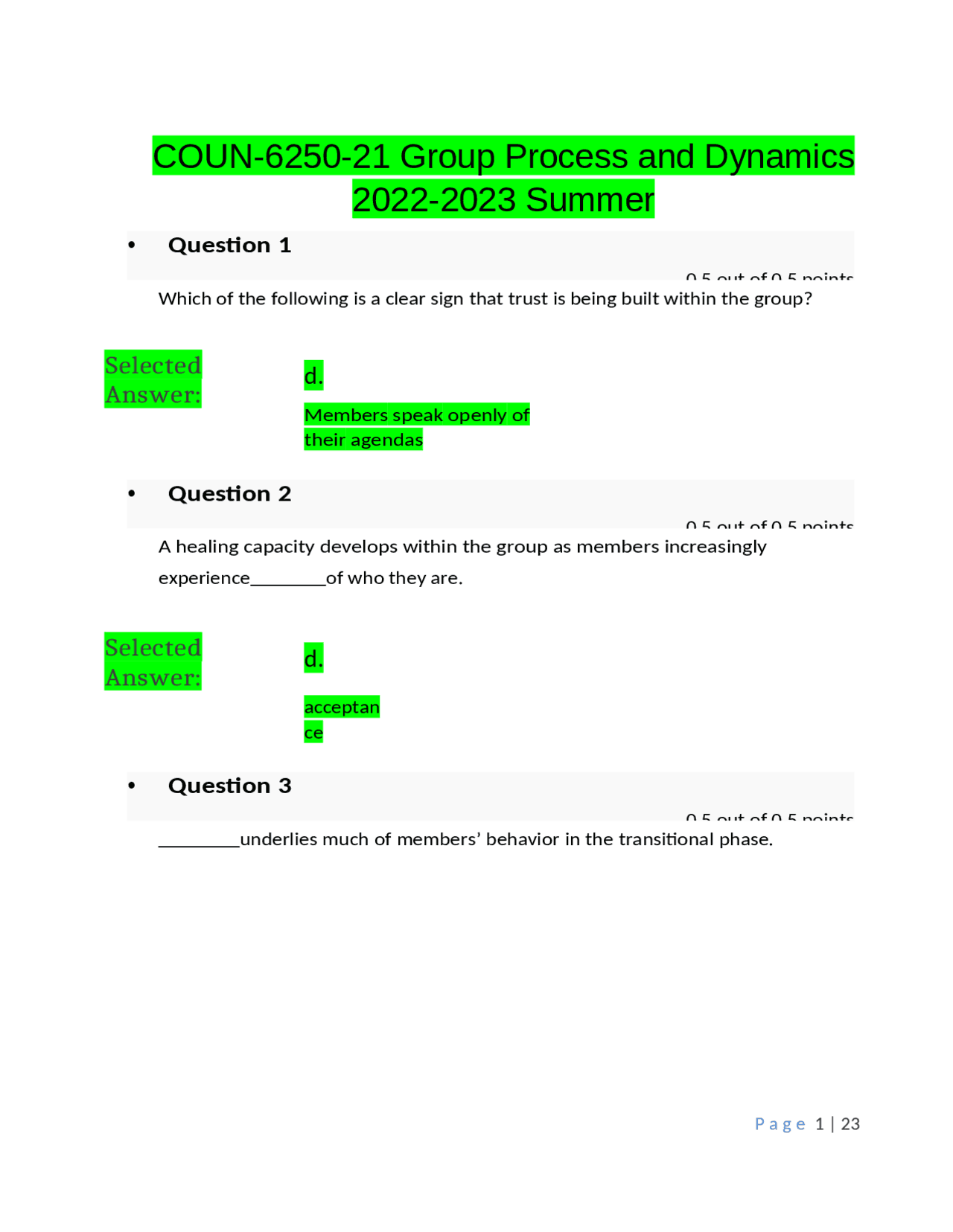 Group Process and Dynamics | Exams Process Dynamics and Control | Docsity