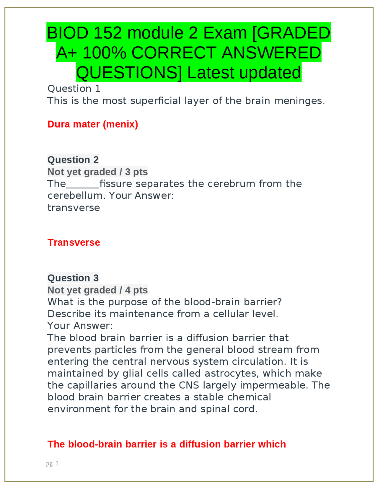 BIOD 152 module 2 Exam [GRADED A+ 100% CORRECT ANSWERED QUESTIONS ...